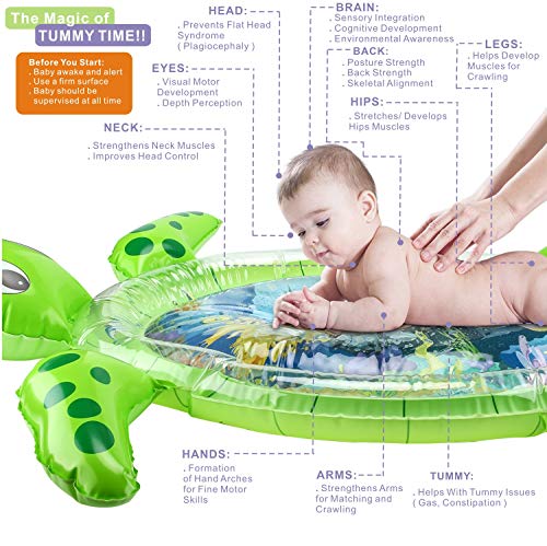 gebra Inflatable Tummy Time Water Mat Sea Turtle Shape Play Mat for Baby Boy Girl 0 3 6 9 Month