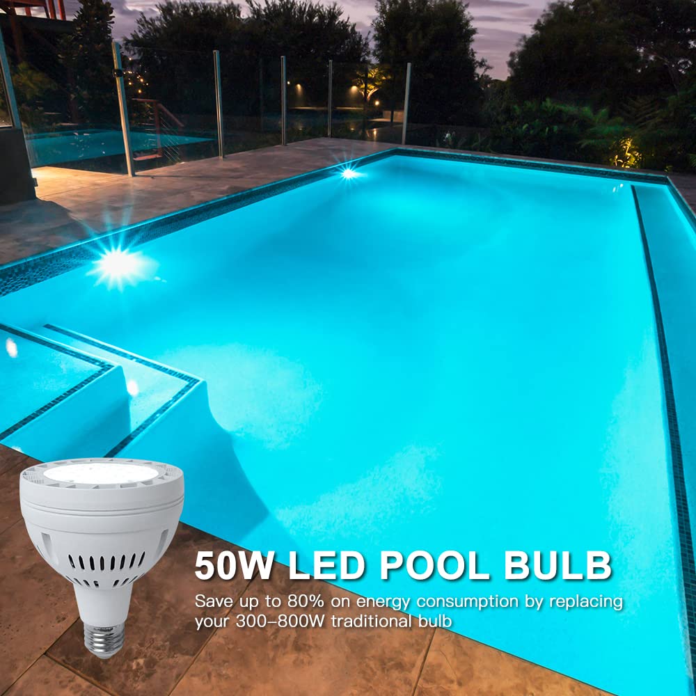 LED Pool Light for Inground Pool, 12V 50W 5000LM Daylight White Swimming Pool LED Light Bulb Replacement for 300~800W Traditional Bulb, Fit in for Pentair and Hayward Pool Light Fixtures