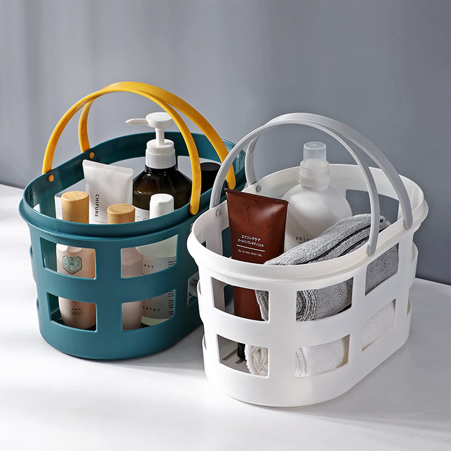 Haundry Plastic Shower Caddy Basket, Bathroom Organizer with Handles, Portable Storage Basket for College Dorm Room Essentials, Pool, Camping, Gym, Beach, Cleaning Supplies, Green