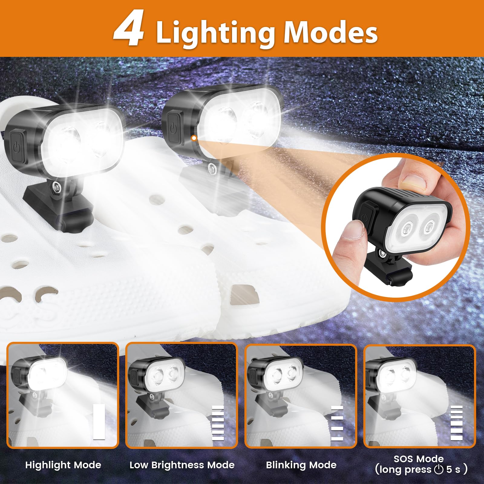 Headlights for Crocs 2 Pcs, ABS Lights for Croc Rechargeable - Super Bright, Head Adjustable, IPX6 Waterproof, Flashlight Attachment for Croc, Light Up Charm Accessories for Kids Adults Croc Shoes