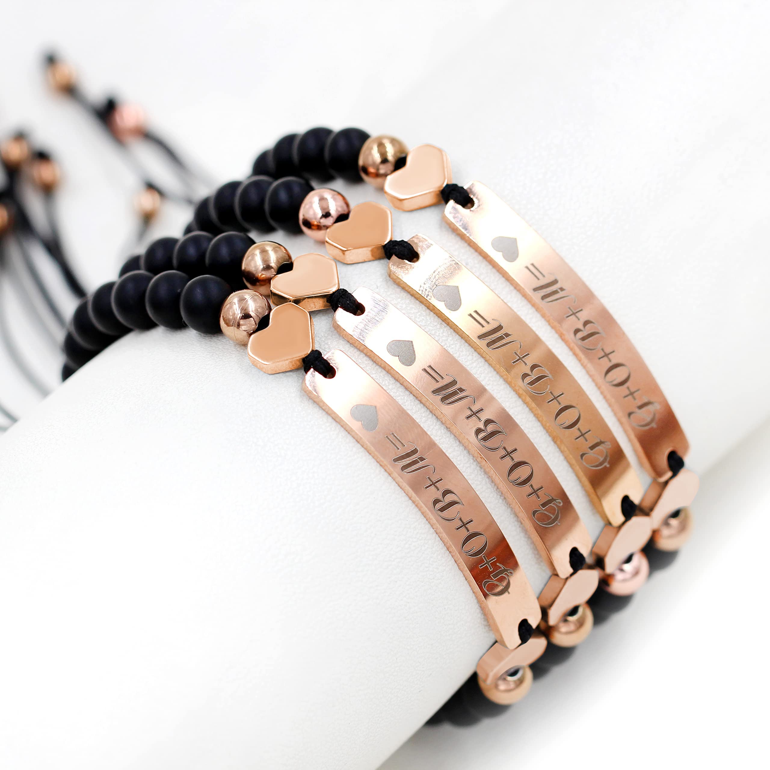 Handmade Black Matte Onyx Beads Personalized Name Bracelets for Women with Rose Gold Plated Stainless Steel Custom Name Plate Y1451