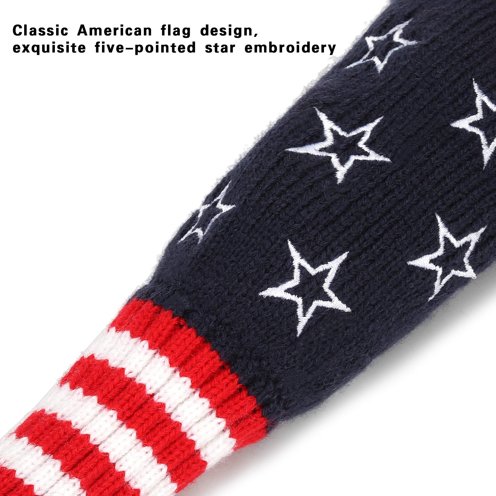 Golf Head Covers (3PCS) Driver Fairway #3#5 Knit Pom Pom White Blue Red USA Flag Desin with Number Tag