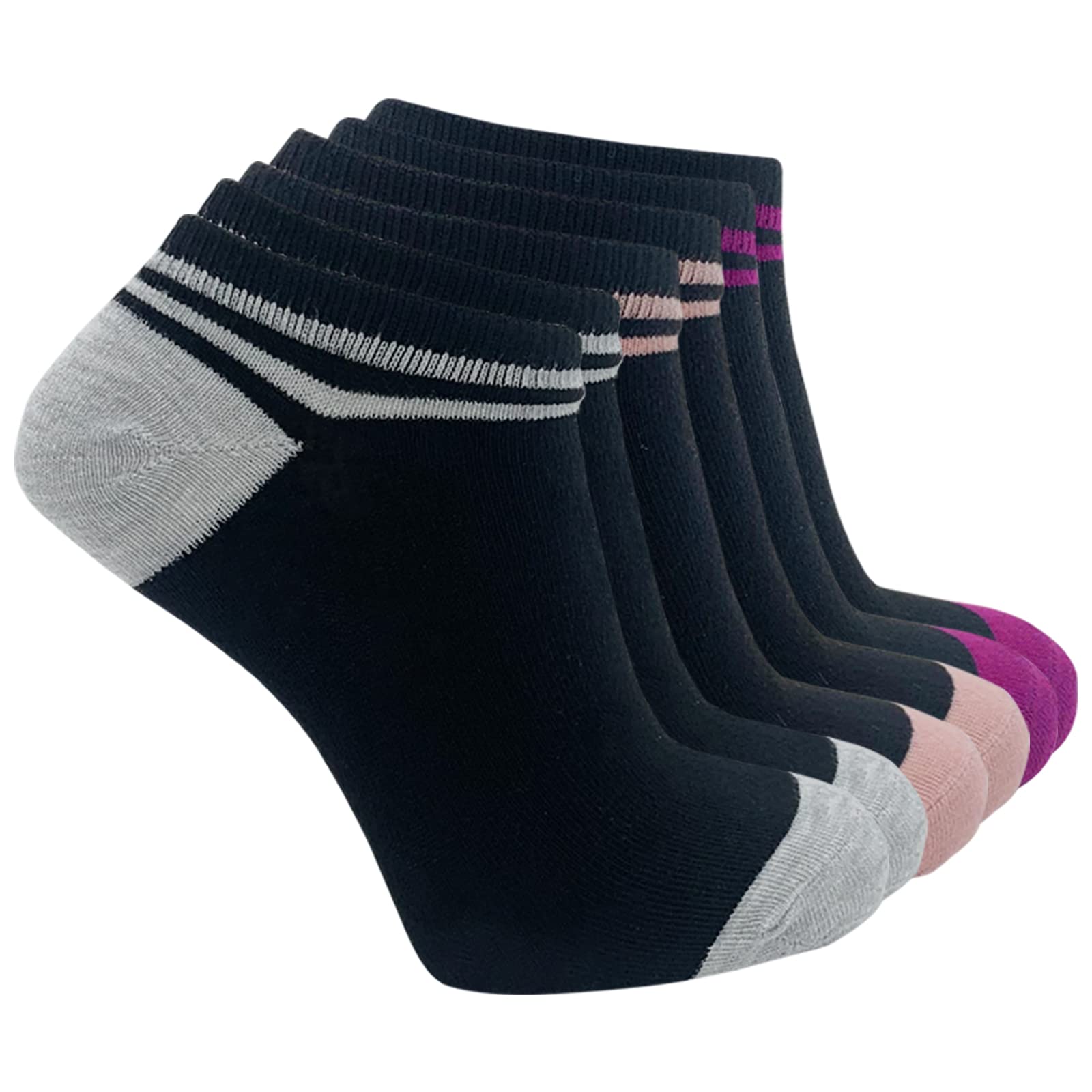 HERAN Ankle Socks for Women Size 5-9, 6-Pairs Low Cut Socks Athletic Casual Socks, Multi-color Preppy Stripes Women's Socks
