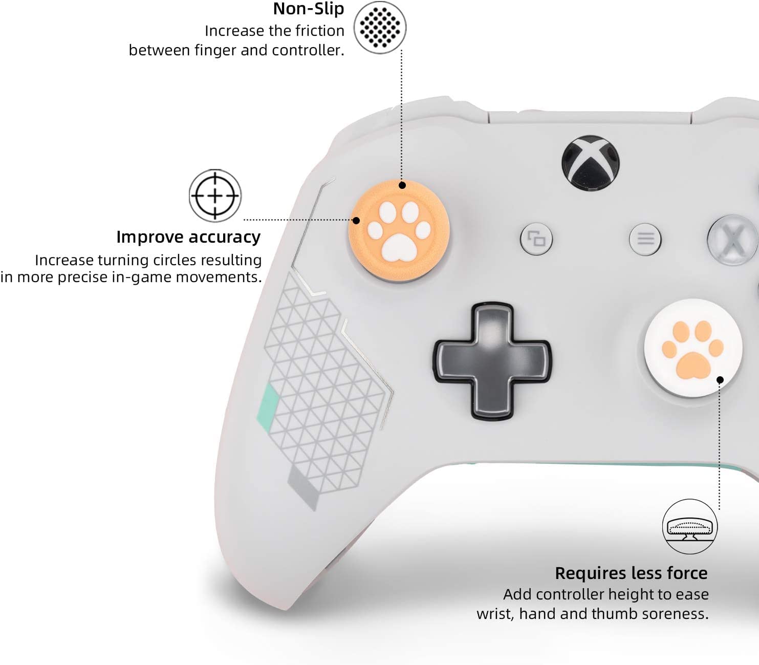 GeekShare Cat Paw Playstation 4 Controller Thumb Grips, Thumbsticks Cover Set Compatible with Switch Pro Controller (Orange & Green)