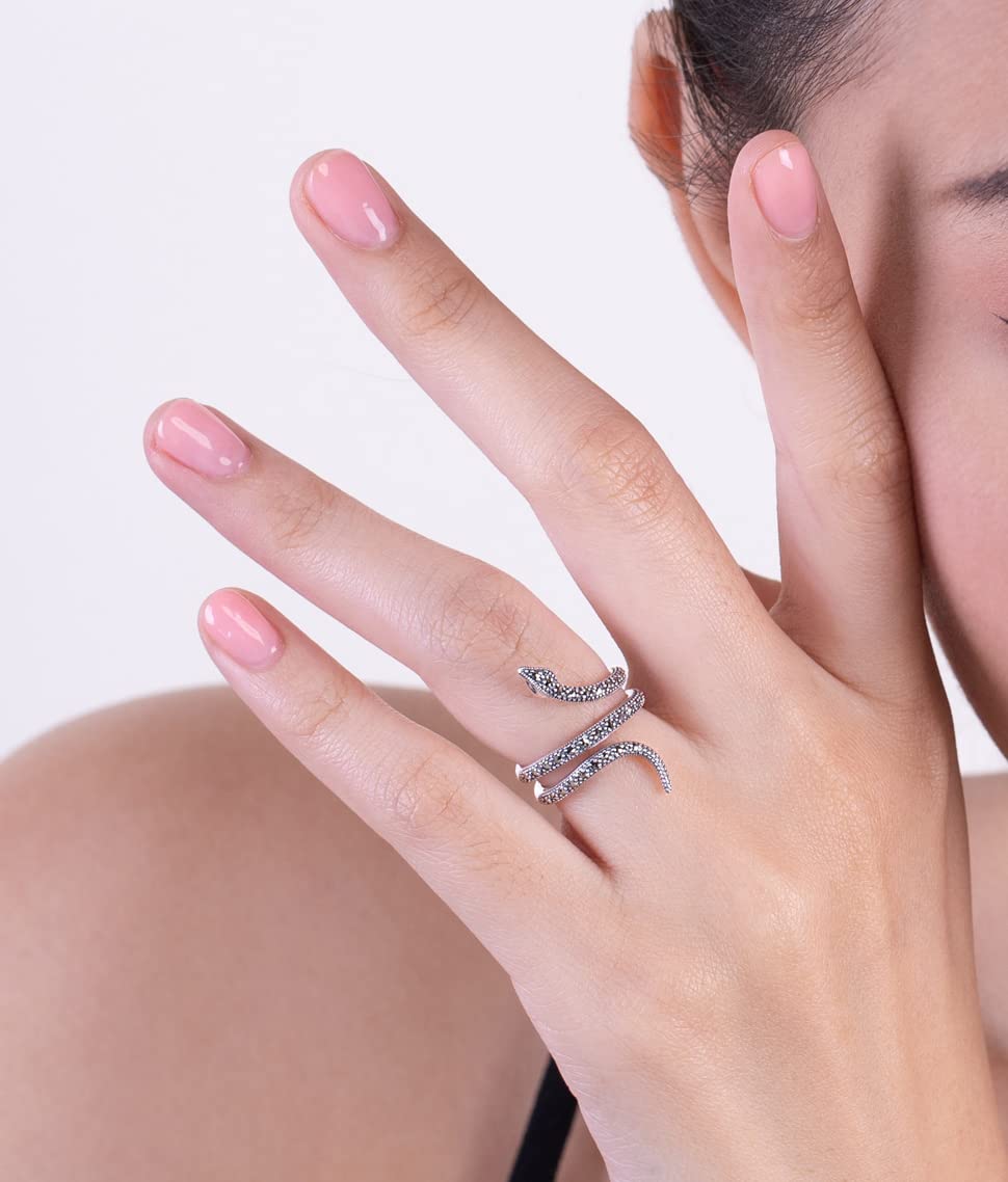 Gemondo USA Sterling Silver 925 Marcasite Art Nouveau Inspired Snake Ring