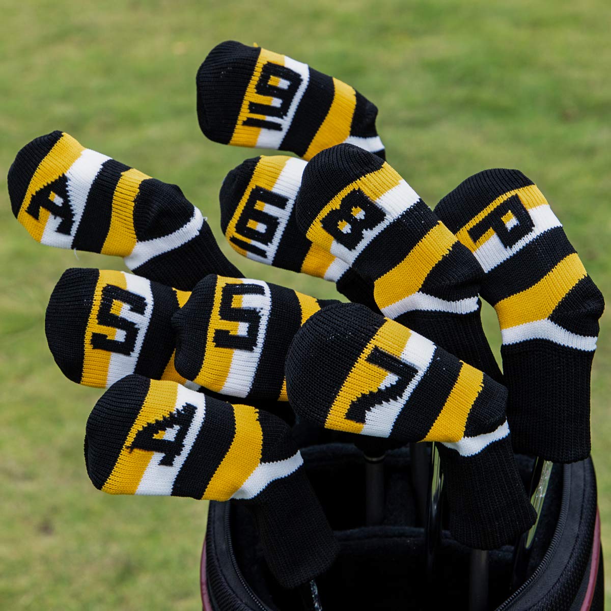 Golf Iron Covers,Golf Iron Head Covers Knitted Golf Iron Covers Set 9pcs Golf Iron Headcovers,Golf Club Head Covers for Iron Fits Titleist,Callaway,Ping,Taylormade (Black)