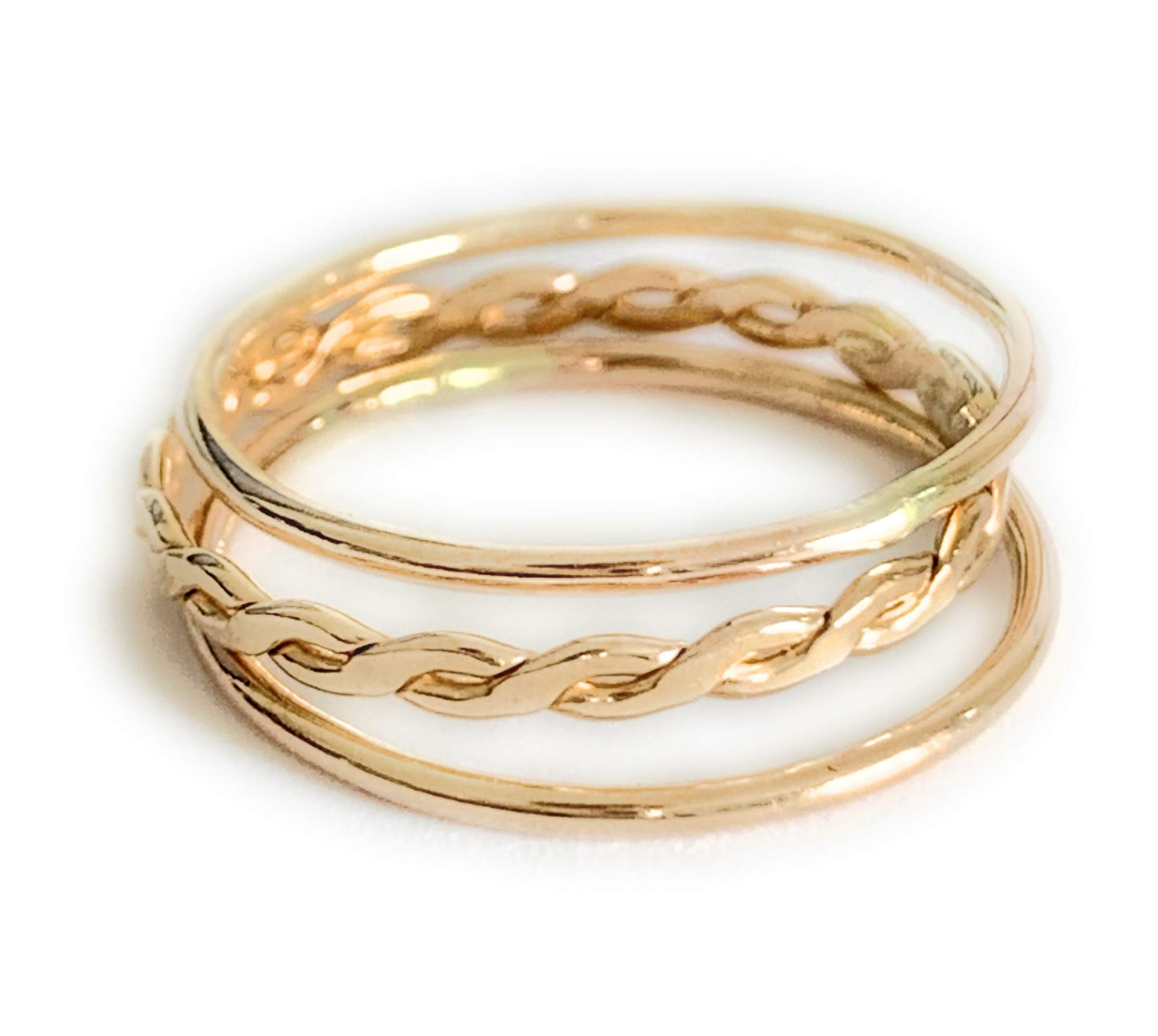 Gold Stacking Rings | Braid and Band Stack | Braid and Skinny Bands 14K Gold Fill | Perfect Ring for Toe, Knuckle or Finger | Unisex (4)
