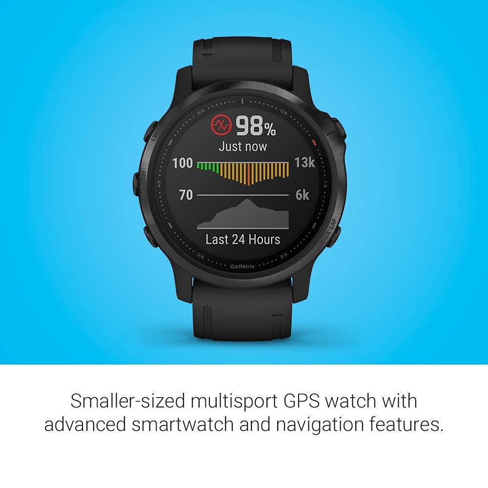 Garmin Fenix 6S Pro, Premium Multisport GPS Watch, Smaller-Sized, features Mapping, Music, Grade-Adjusted Pace Guidance and Pulse Ox Sensors, Black (Renewed)