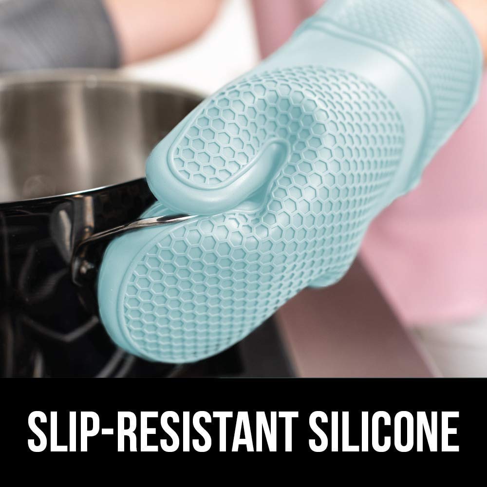 Gorilla Grip Silicone Oven Mitts and Cotton Oven Mitts Set, Both in Mint Color, Soft Quilted Lining, Heat Resistant, 2 Item Bundle