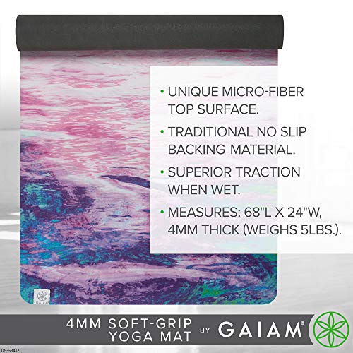Gaiam Soft-Grip Yoga Mat - Microfiber Towel Top with Rubber Backing Dual-Sided Yoga & Exercise Mat for Hot Yoga, Sunset