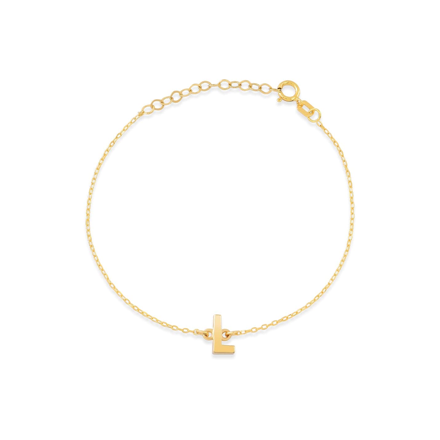 GELIN Initial Bracelet in 14K Solid Gold | 14k Yellow Gold Letter L Charm Bracelets for Women | Adjustable 6-7", A-Z All Initials