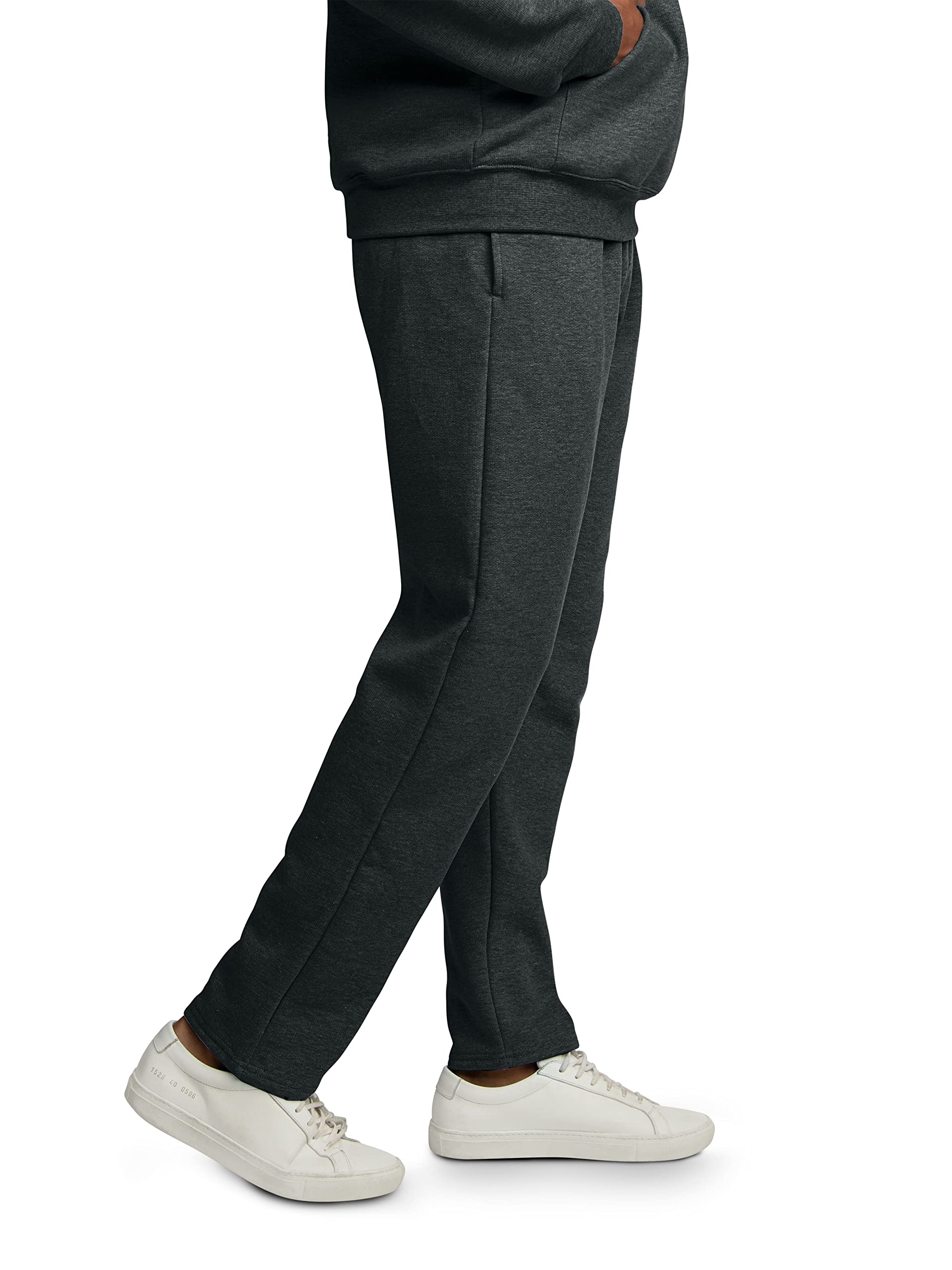 Fruit of the Loom Men's Eversoft Fleece Open Bottom Sweatpants with Pockets, Relaxed Fit, Moisture Wicking, Breathable, Black Heather, Small