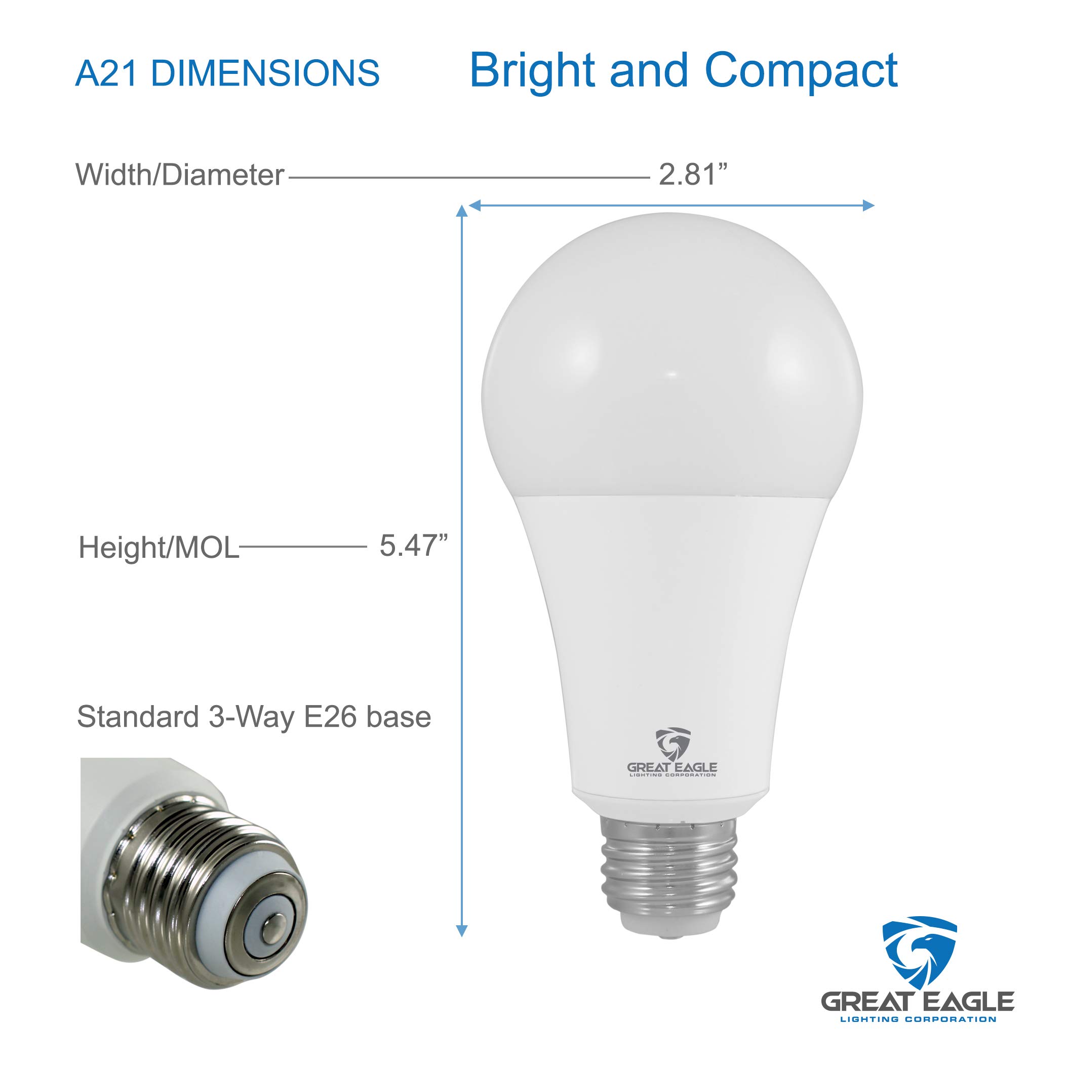 Great Eagle 50/100/150W Equivalent 3-Way A21 LED Light Bulb 3000K Soft White Color (2-Pack)