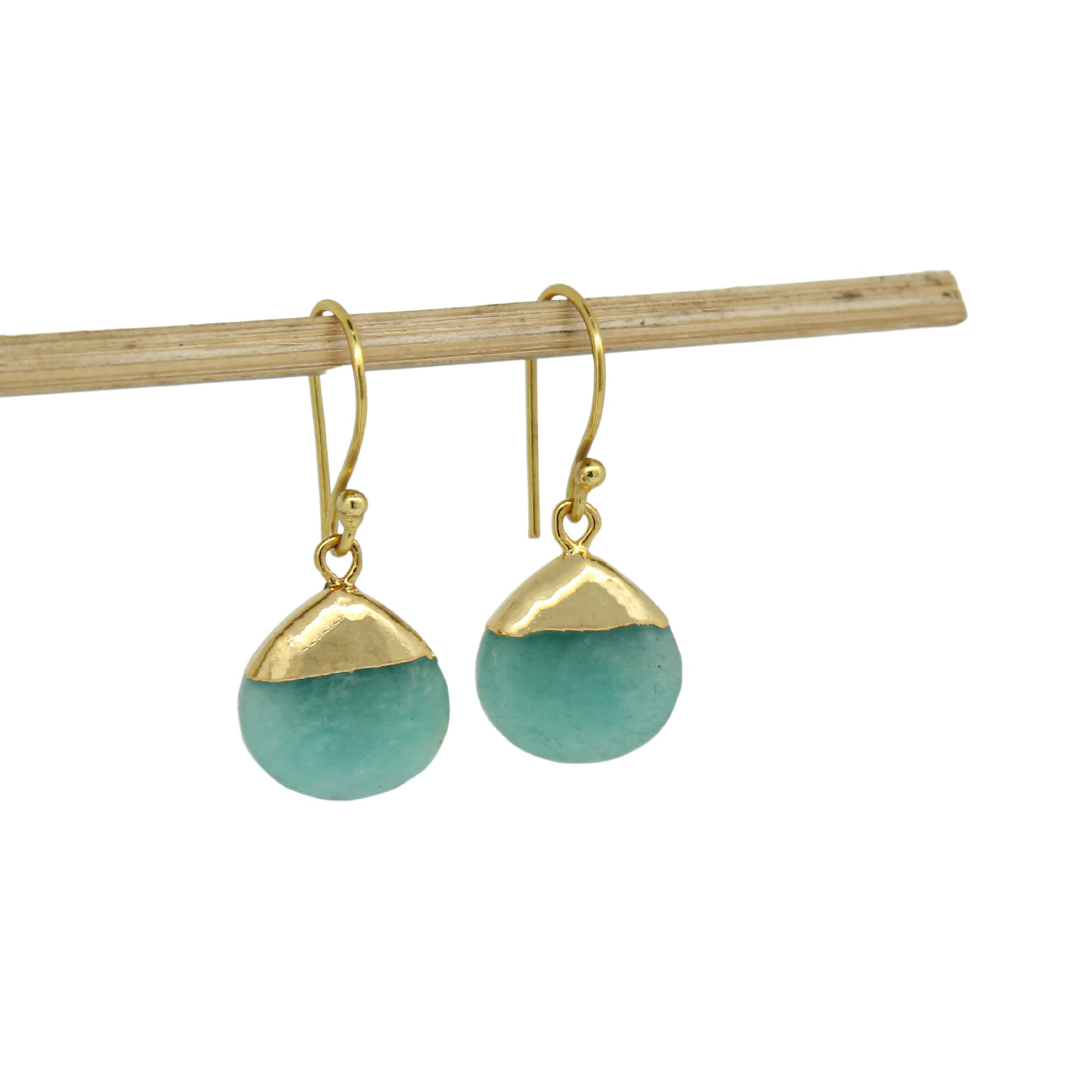 Gempires Amazonite Pear Cabochon Dangle Earring for Women Teardrop Earring 15 mm 14k Gold Plated Dangle Drop Jewellery for Women (Amazonite)