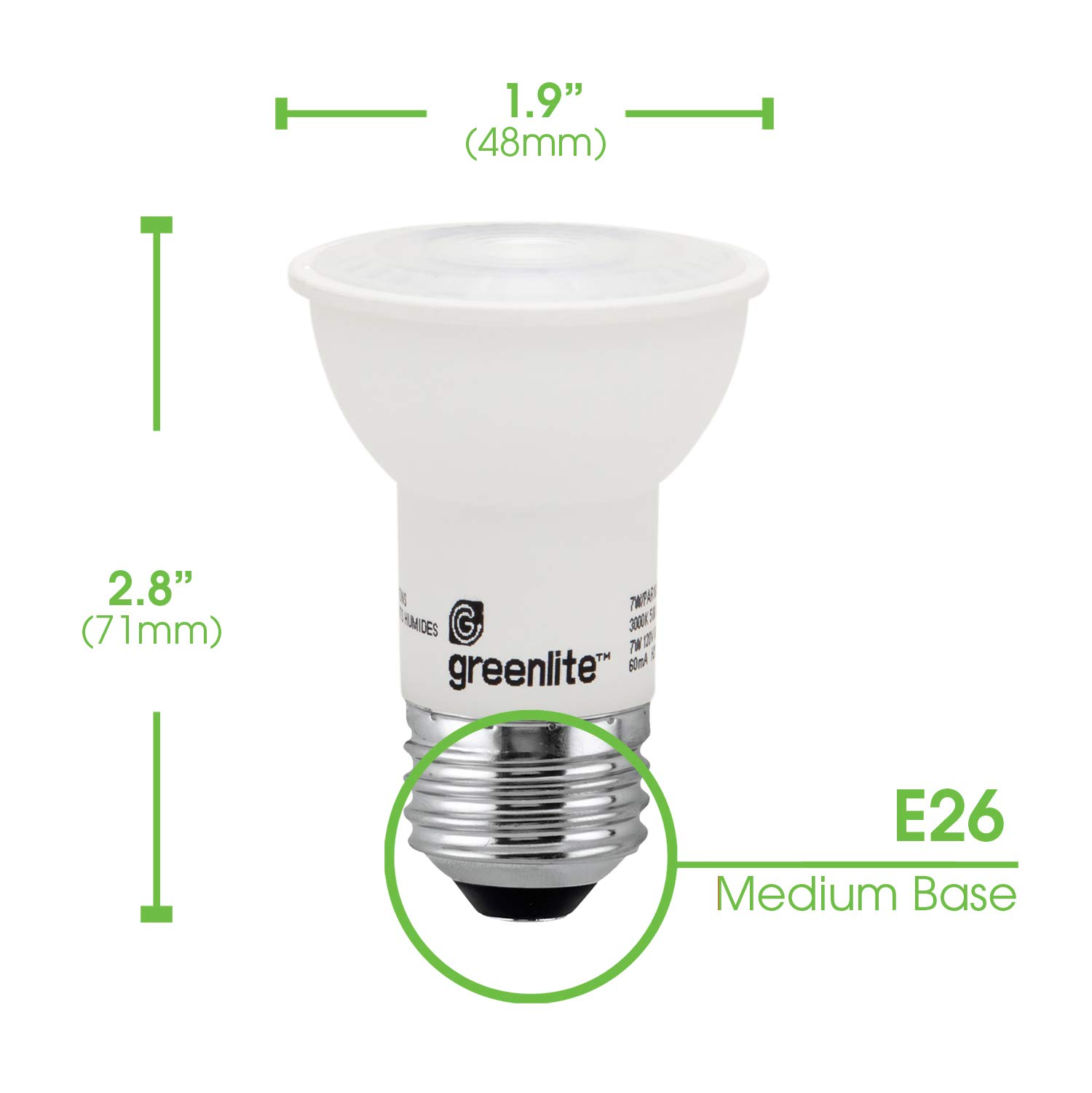 Greenlite LED PAR16 Dimmable Flood Light Bulb, 7W (60W Equivalent), 500 Lumens, 3000k Bright White, Indoor/Outdoor, 120V, Energy Star, (2 Pack)
