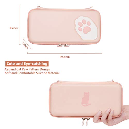 GeekShare Pink Cute Cat Paw Case Compatible with Nintendo Switch/Switch OLED - Portable Hardshell Slim Travel Carrying Case fit Switch Console & Game Accessories - A Removable Wrist Strap (Pink)