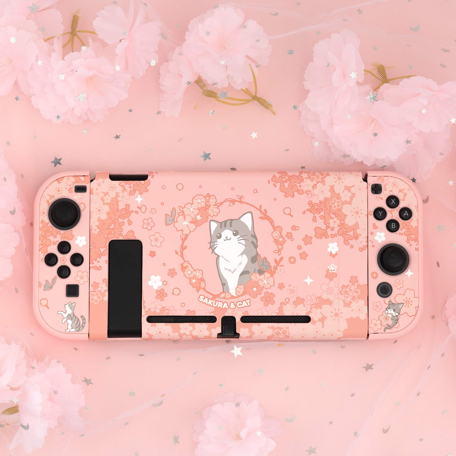 GeekShare Protective Case Slim Cover Case Compatible with Nintendo Switch and Joy Con - Shock-Absorption and Anti-Scratch - Sakura cat