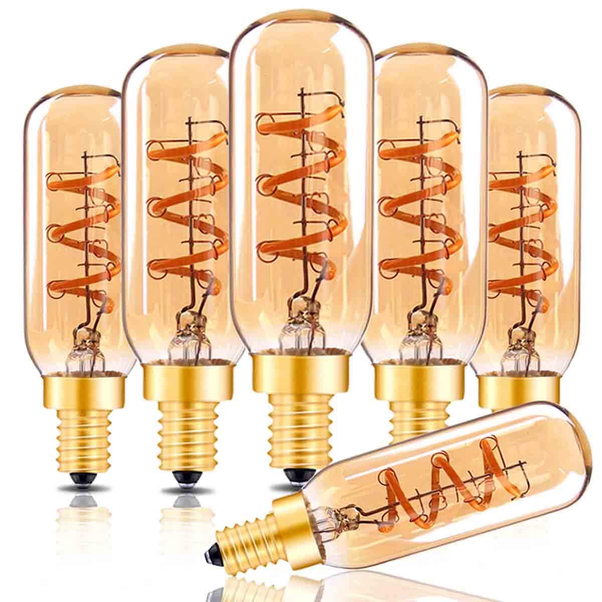 Genixgreen Dimmable T6 Led Bulb Candelabra Led Light Bulb, 2200K Amber Glass 3W E12 T25 Filament Chandelier Light Bulb, CRI 90+ Edison Bulb Equivalent 25W Decorative Lights Bulb, Pack of 6