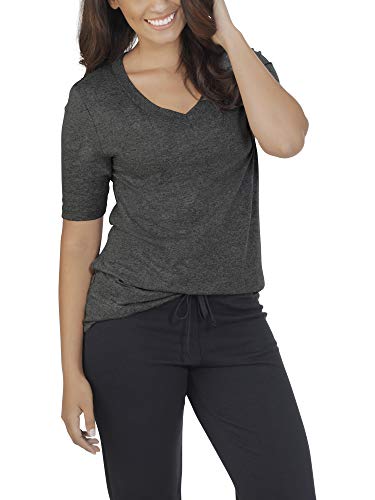 Fruit of the Loom womens Essentials French Terry Pants and Tri-blend Tees Shirt, V-neck - Black Heather, XX-Large US