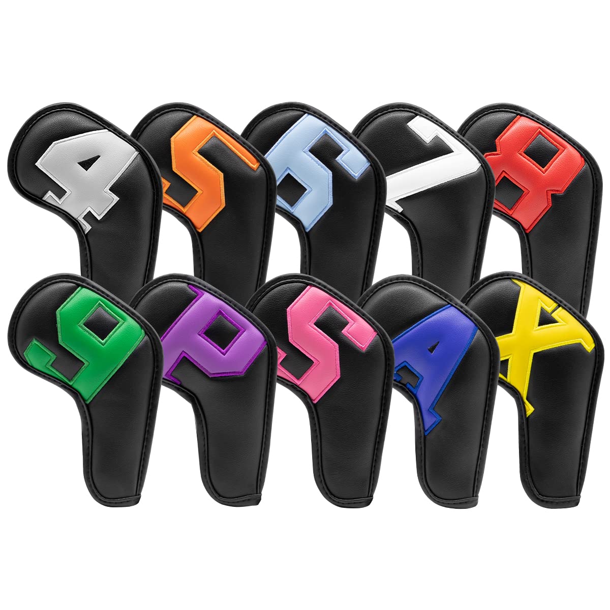 Golf Iron Head Covers Headcovers Set of 10pcs - Quality PU Leather Golf Iron Club Covers for Golf Clubs #4-9, Sw, Pw, Aw, Xw Golf Covers