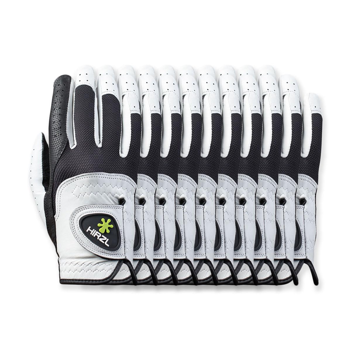 HIRZL Trust Control 2.0 Professional All Weather Ladies Leather Golf Glove Kangaroo/Cabretta, White/Black, Large, Left Hand (Pack of 10)