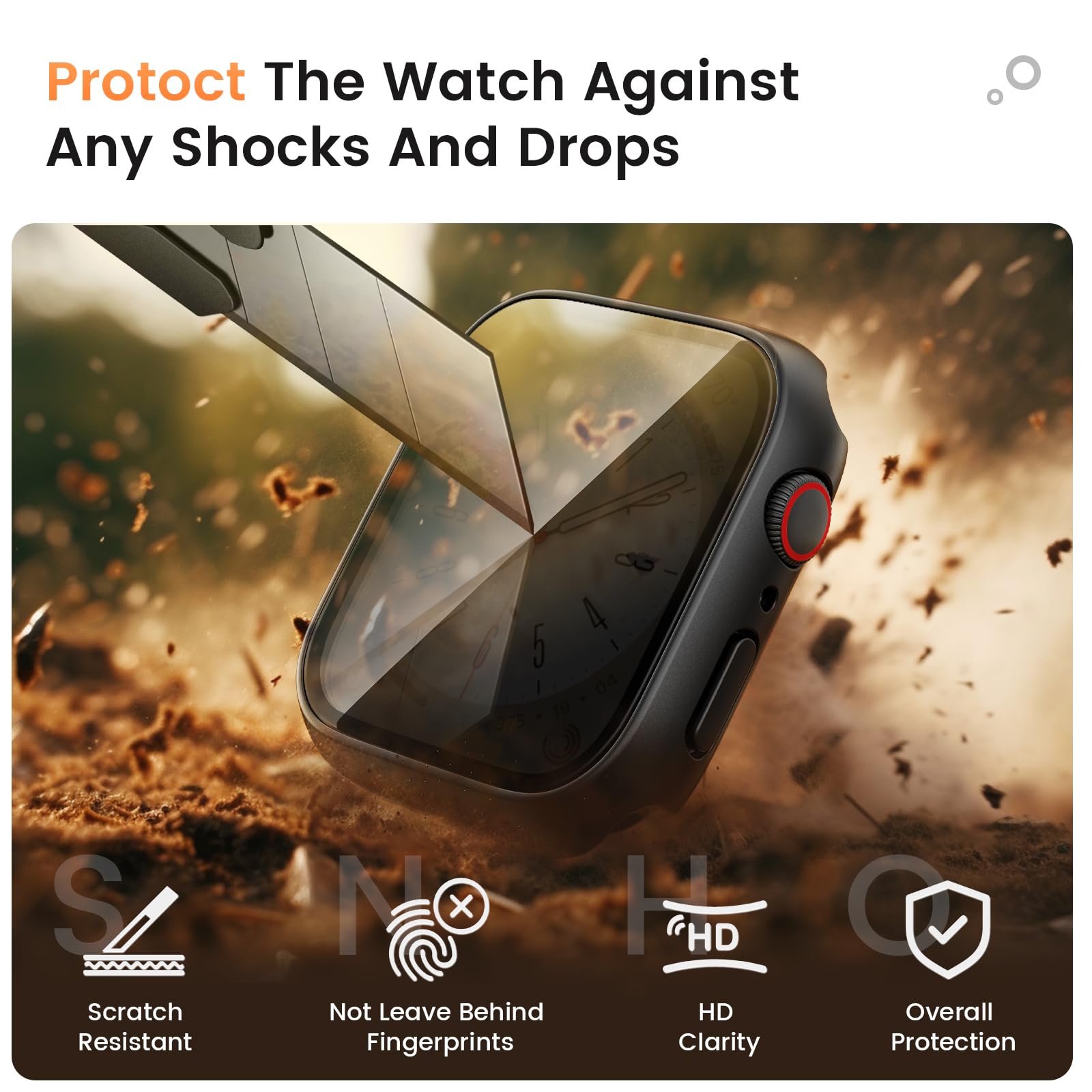 Goton Waterproof Privacy Case for Apple Watch Series 9 8 7 6 5 4 SE Ultra 40mm 44mm 41mm 45mm 49mm, Hard PC Bumper Tempered Glass Screen Protector for iWatch Cover Accessories, 45mm BlackBlack