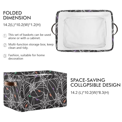 Halloween Spiders Web Storage Basket Bins Decorative Toy Organizer Bins Laundry Hamper Baskets with Handles for Bedroom Office Clothes Pet Nursery Living Room,1 pcs