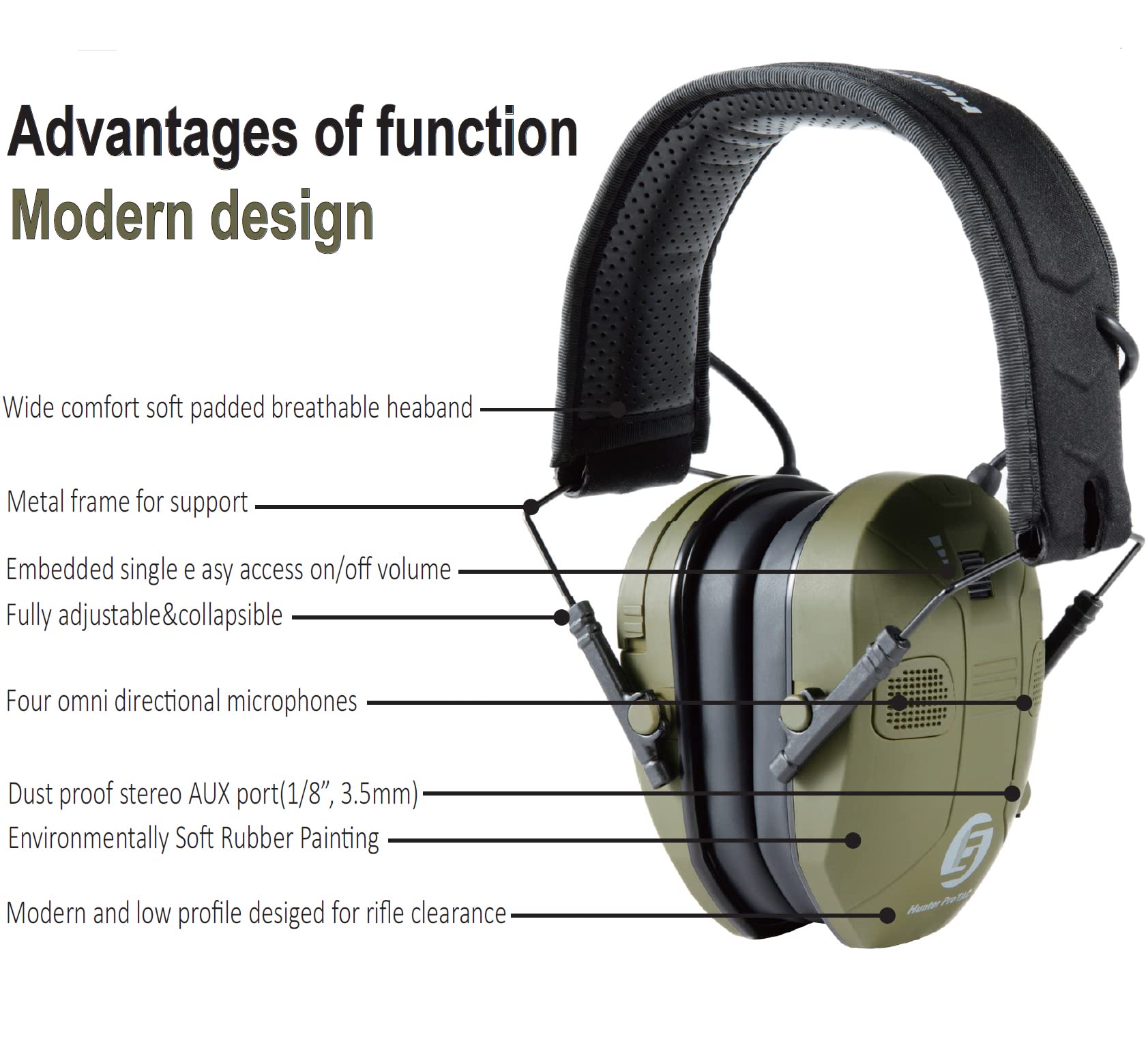 FUYOU 4 Mics Electronic Ear Protection Shooting Hearing Protection Ear Muff Gun Range-Noise Canceling Electronic Earmuff Hunting Sound Amplifier Ear Protector
