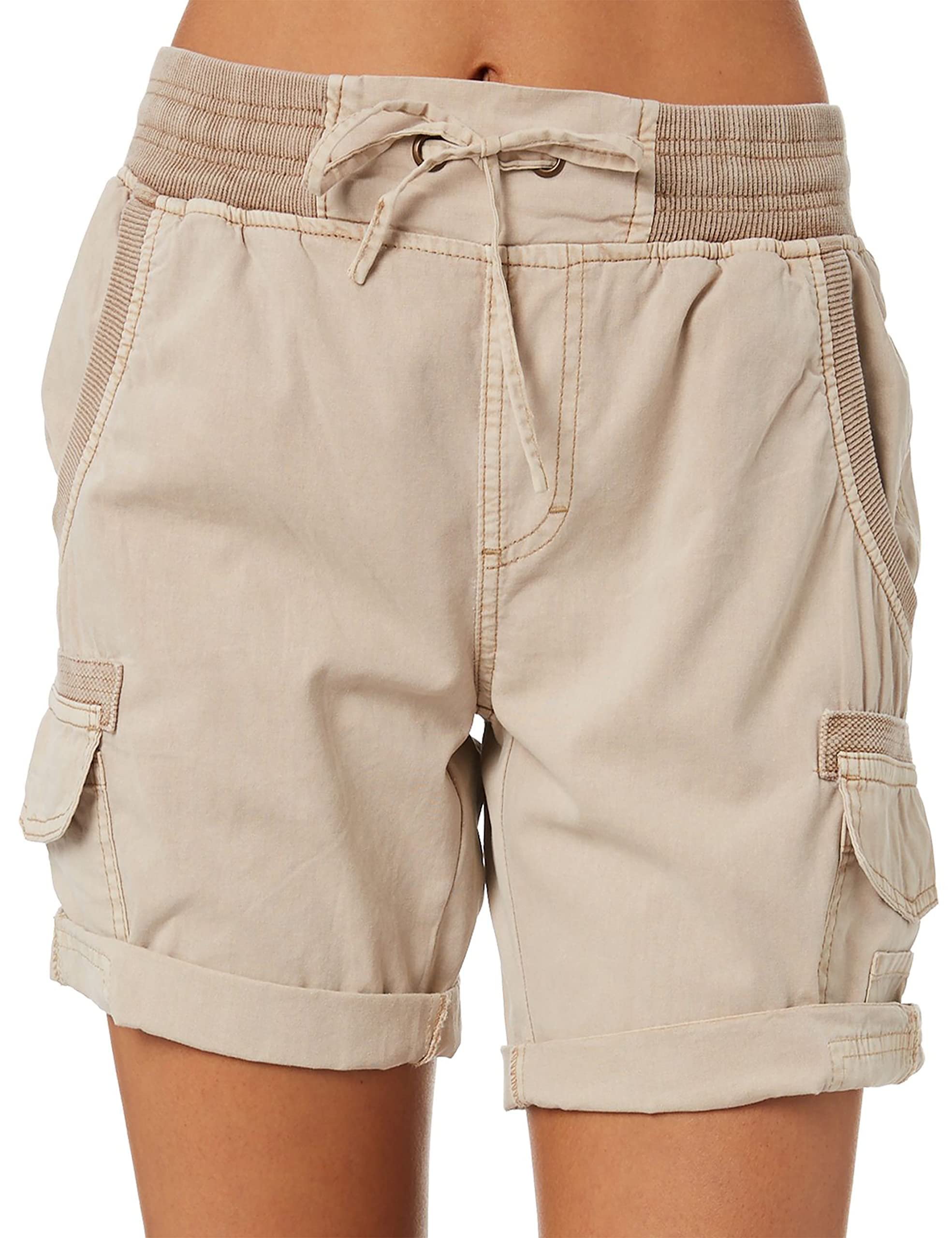 Hooever Women's Hiking Cargo Shorts with 6 Pockets Outdoor Summer High Waist Bermuda Shorts (Khaki-M)