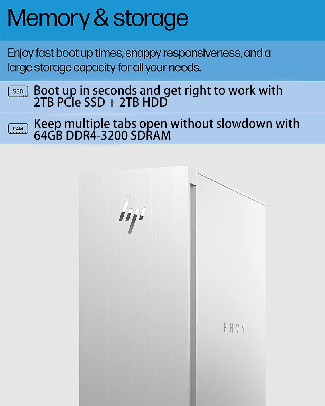 HP Envy Gaming Desktop, Intel Core i9-12900 Processor, 64GB DDR4 RAM, 2TB PCIe SSD + 2TB HDD, NVIDIA GeForce RTX 3070 8G DDR6, Win 11 Pro, White, 32GB Hotface USB Card