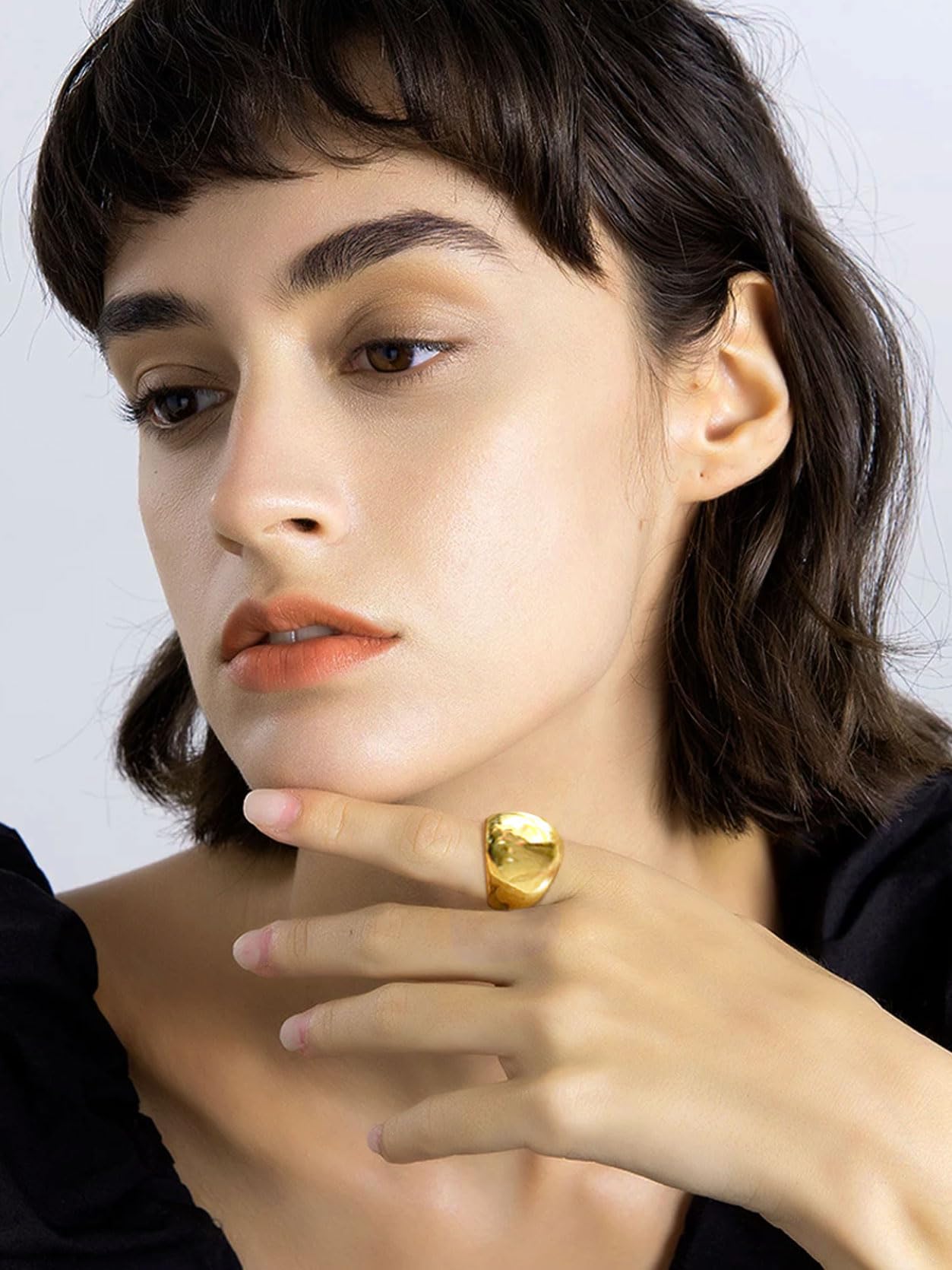 GOLDCHIC JEWELRY Gold Statement Ring for Women, 23mm Oversized Chunky Dome Rings Thick Cocktail Rings Size 7