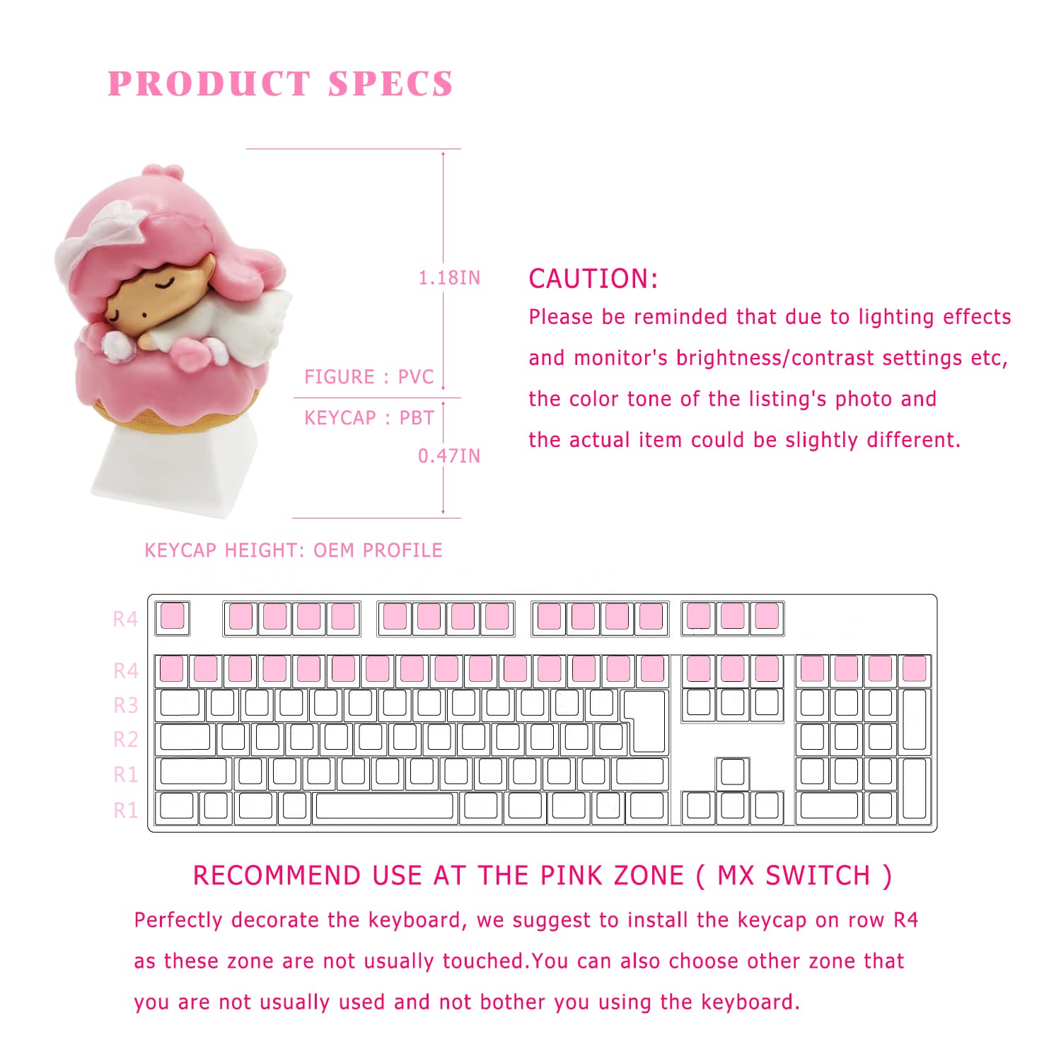Little Twin Stars Keycaps Japanese Anime White Key Caps,Compatible with Cherry MX Switches Custom Gaming Mechanical Keyboard (Lalaa)