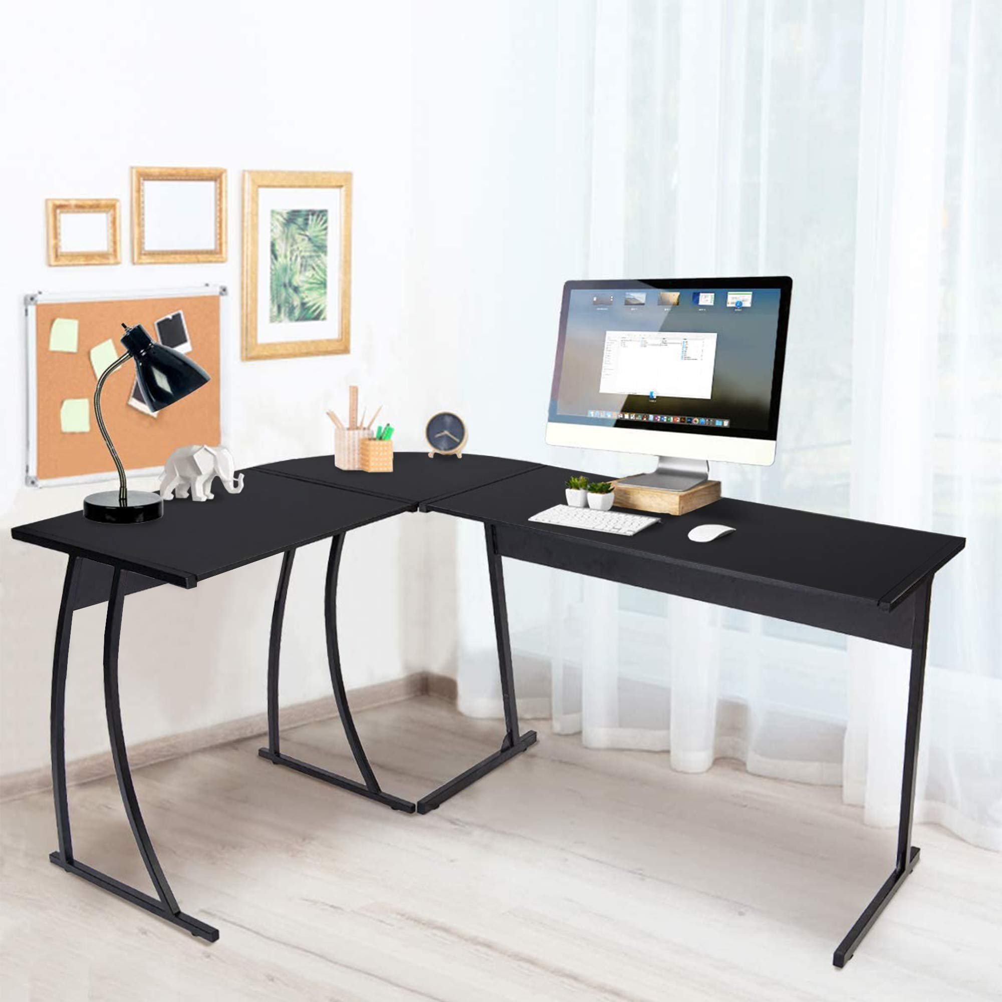 GOOD & GRACIOUS 65" L Shape Desk, Gaming Desk L Shaped, Modern Office Workstation, Corner Computer Desk for Home Office, Study, Writing, Left or Right Corner, Black