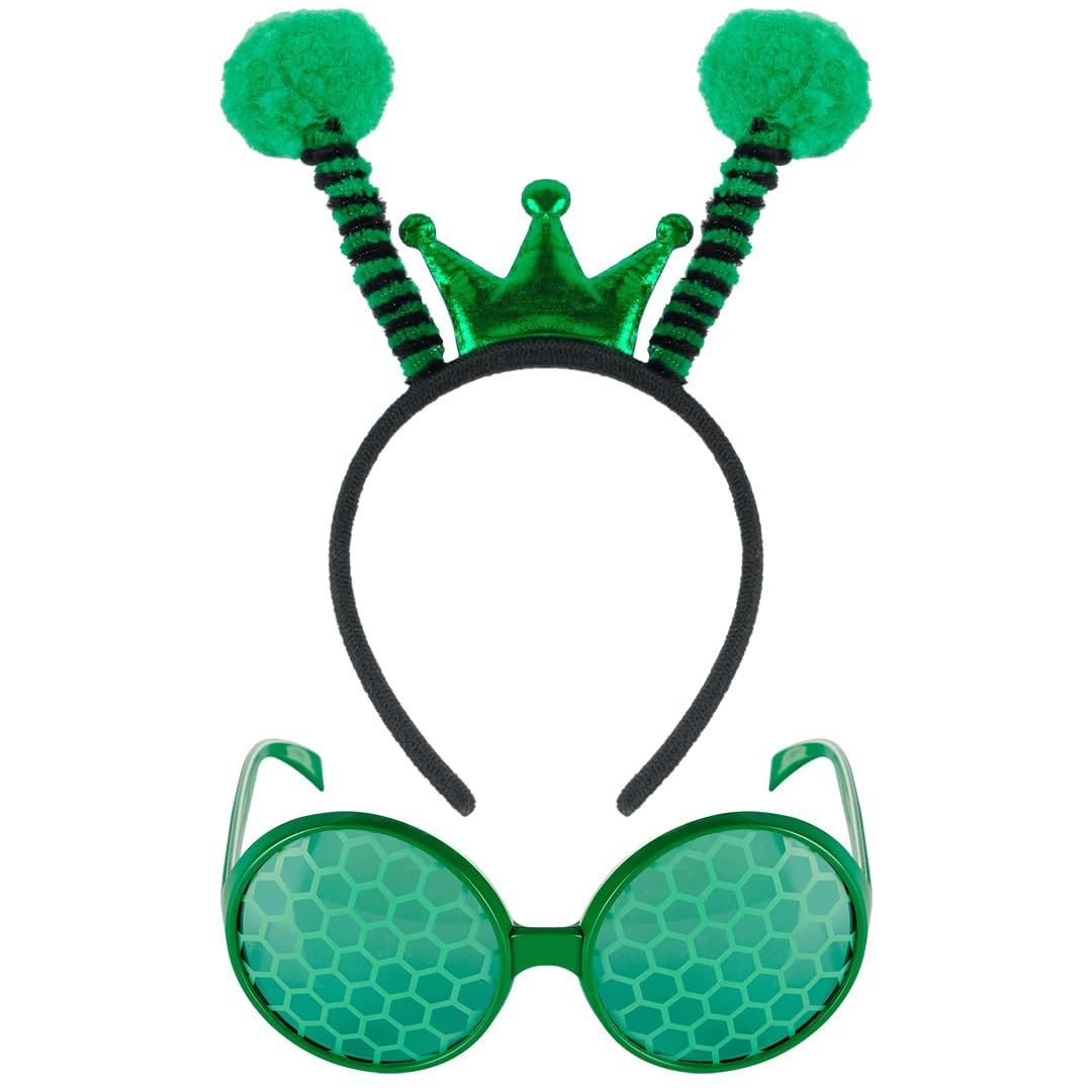 Funcredible Green Bug Antenna Headband and Eye Glasses - Mantis Antenna Headband - Fly Glasses - Fly Costume - Insect Costume for Kids and Adults