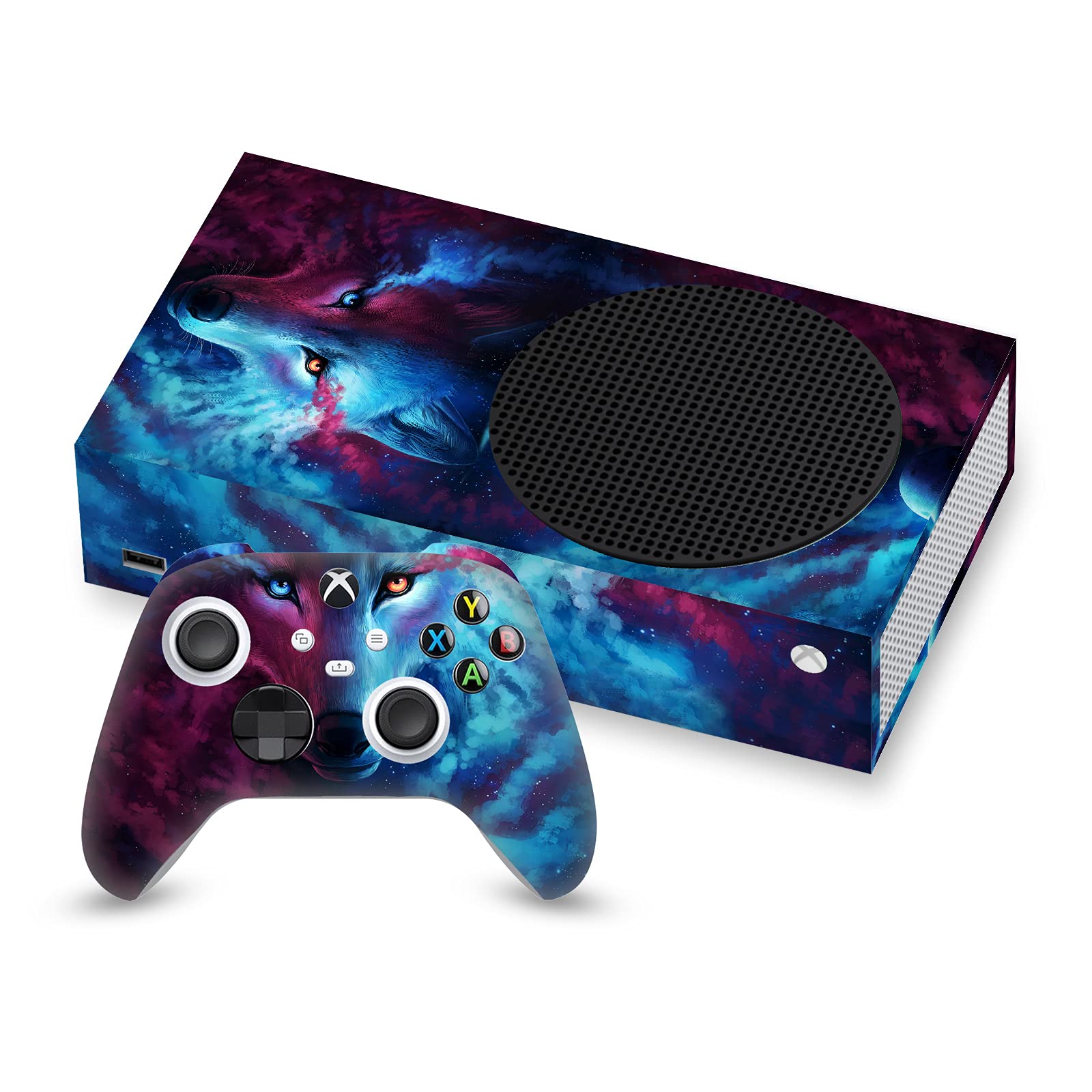 Head Case Designs Officially Licensed Jonas JoJoesArt JĂśdicke Wolf Galaxy Art Mix Matte Vinyl Sticker Gaming Skin Case Cover Compatible with Xbox Series S Console and Controller Bundle