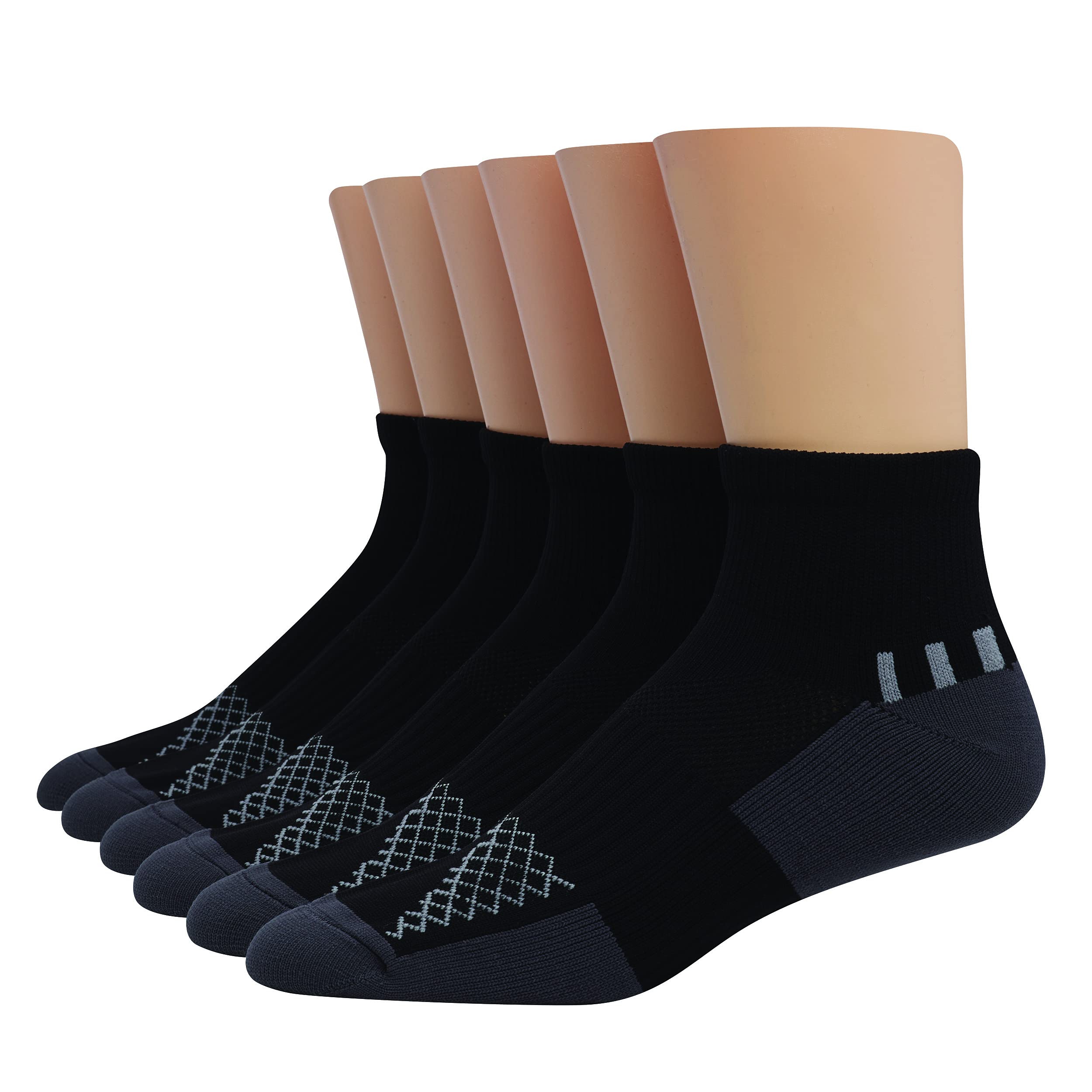 Hanes mens X-temp Ankle 6-pair Pack, Available in Big & Tall Performance Sock, Black/Grey Heel Toe, 12 14 US