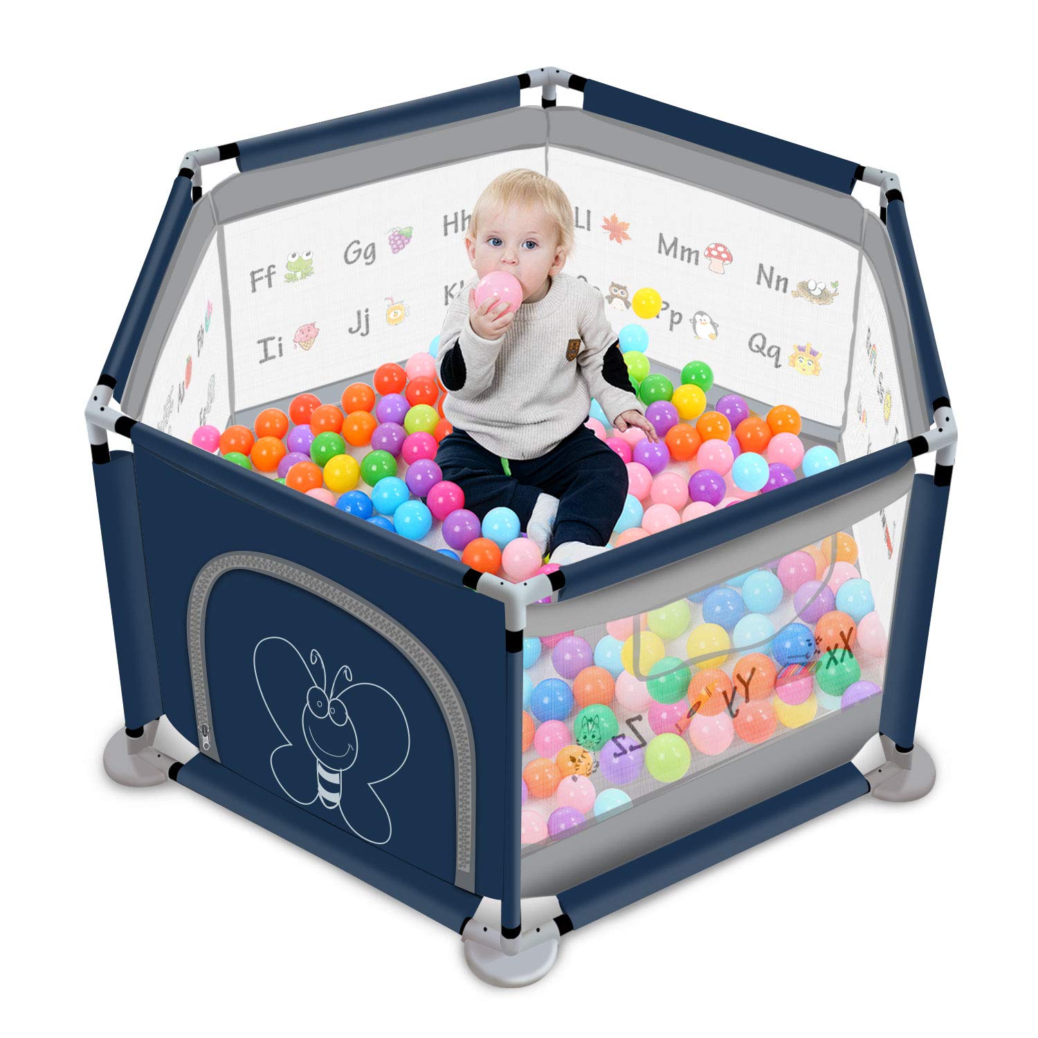 GrowthPic Baby Playpen, Playard for Baby and Toddlers- Safety Play Pen for Infants with Early Educational Design, Lightweight, 6-Panel