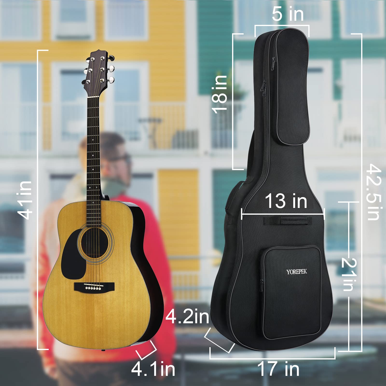 Guitar Case, 41 Inch Guitar Bag with Protective Neck Strap, Nice Gift Fit Acoustic Electric Classical Guitars, Water Resistant Guitar Gig Bags with 0.38 Inch Extra Thick Padding Sponge Padded Storage