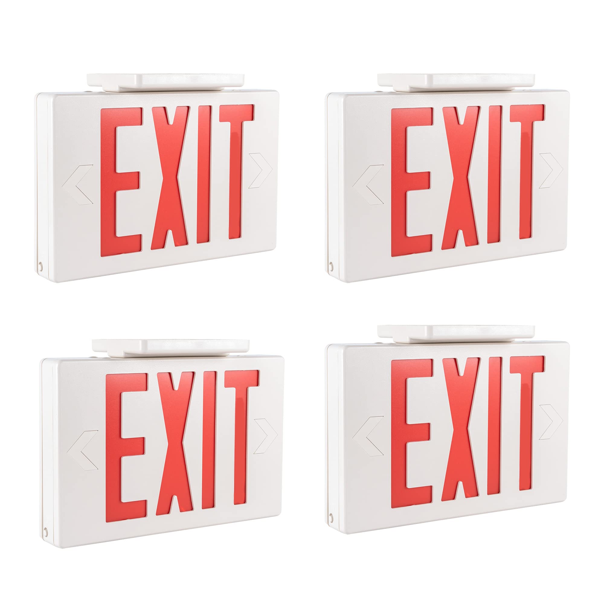 Gruenlich LED EXIT Sign, Emergency Light with Double Face and Back Up Batteries- US Standard Red Letter EXIT, UL 924 Qualified, 120-277 Voltage, 4-Pack