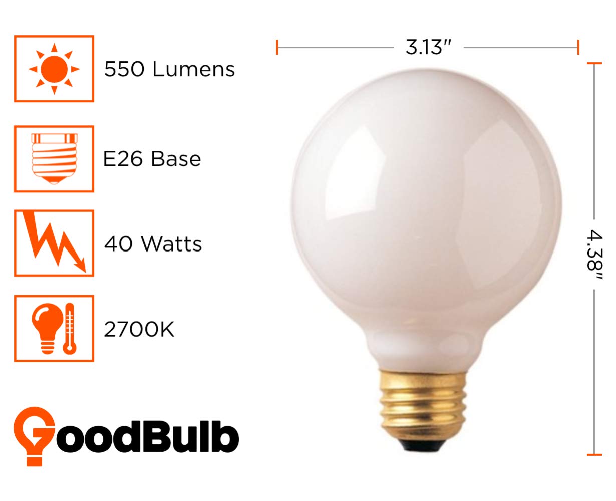 GoodBulb 40 Watt G25 Globe Light Bulbs | Frosted Finish Medium E26 Base 2700K Warm White Light Color Dimmable 40W 550 Lumens | Incandescent Light Bulbs (Pack of 10 Bulbs)