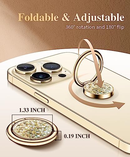 GVIEWIN Bundle - Compatible with iPhone 14 Plus Case with Screen Protector & Camera Lens Protector(Peach Blossom/Yellow)+Phone Ring Holder(Golden Glitter)