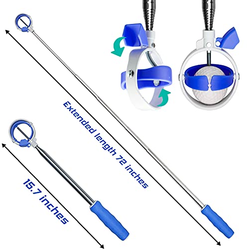 Golf Ball Retriever, Golf Ball Retriever Telescopic for Water with Spring Release-Ready Head, Ball Retriever Tool Golf with Locking Clip, Grabber Tool, Golf Accessories Golf Gift for Men(Blue, 6ft)