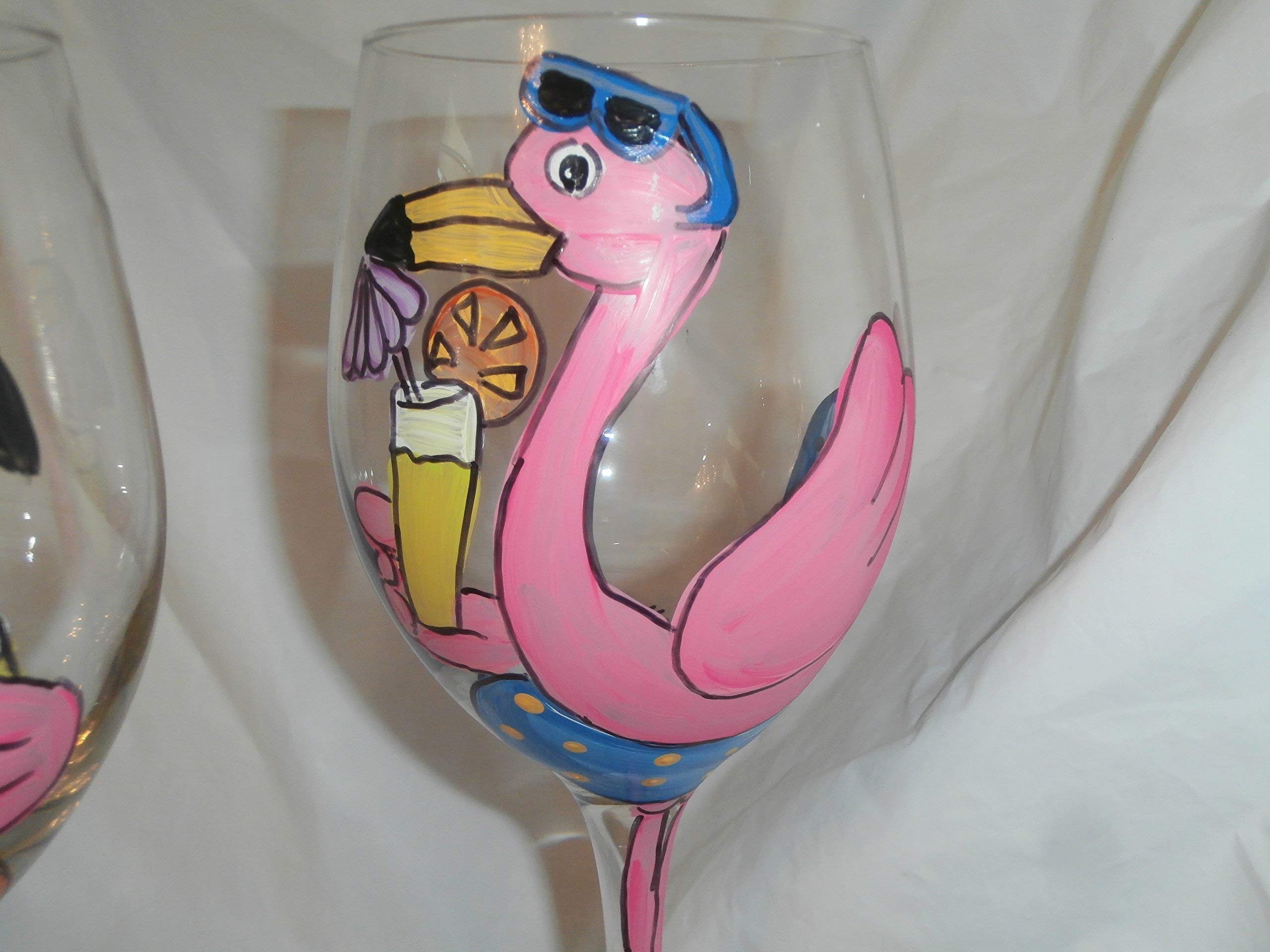 Hand painted beach Flamingos. Set of 4. 2 male and 2 female.