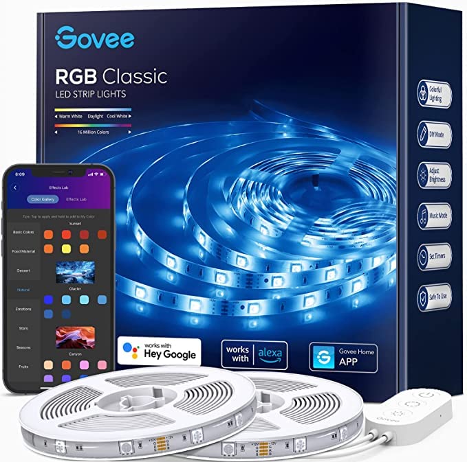 Govee 32.8ft LED Strip Lights, Wireless WiFi LED Lights Kit, Music Sync Smart RGB Light Strip Compatible with Alexa Google Home, 2 Rolls of 16.4ft (Not Support 5G WiFi)