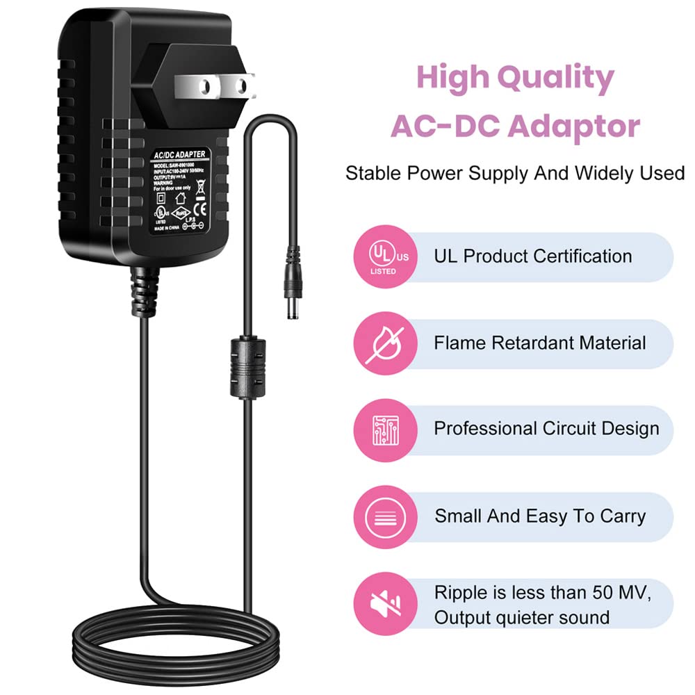 Guitar Pedal Power Supply Adapter 9V DC 1A 1000mA Tip Negative 5 Way Daisy Chain Cables for Guitar Effect Pedals