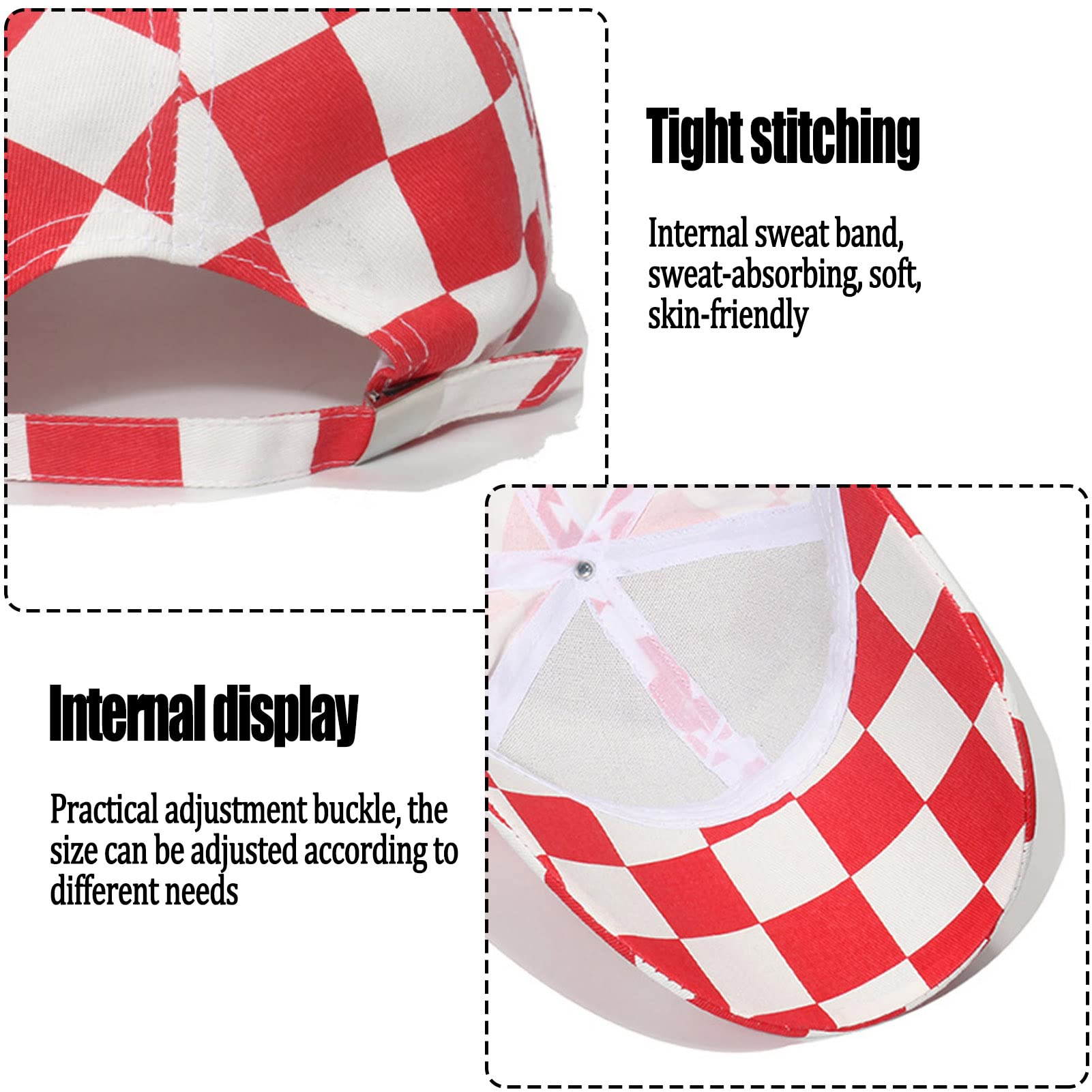 HAOOIE Unisex Checkered Print Baseball Cap Cotton Retro Dad Hat for Men Women Outdoor Sun Hats (Blue)