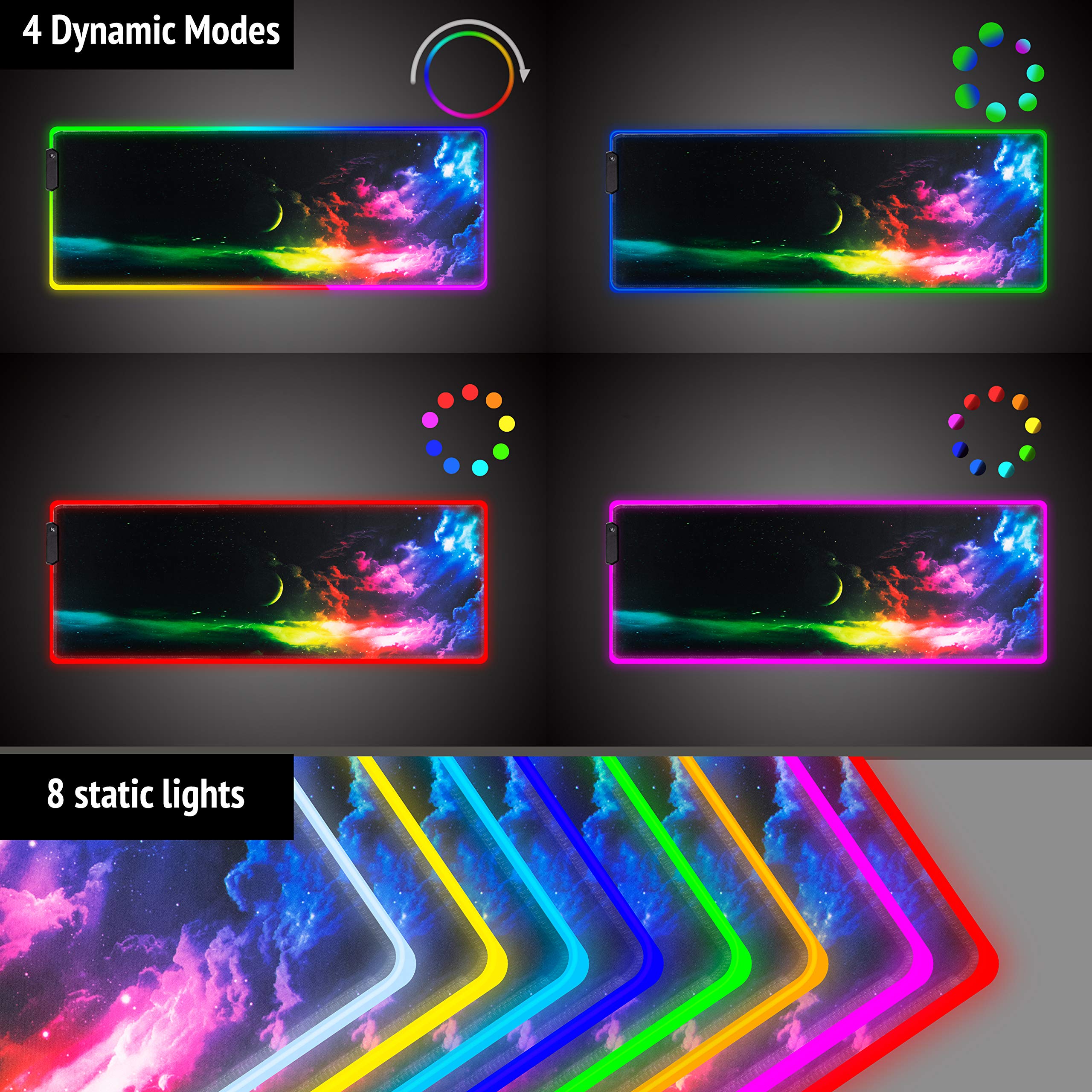 Galaxy Space Gaming Mouse PadGaming Mouse Pad|Extended RGB Gaming Mouse Mat|LED Animated Mouse Pad with Waterproof Surface-Anti-Slip Base -10 Colors&4 Modes-31.5x11.8x0.16inches