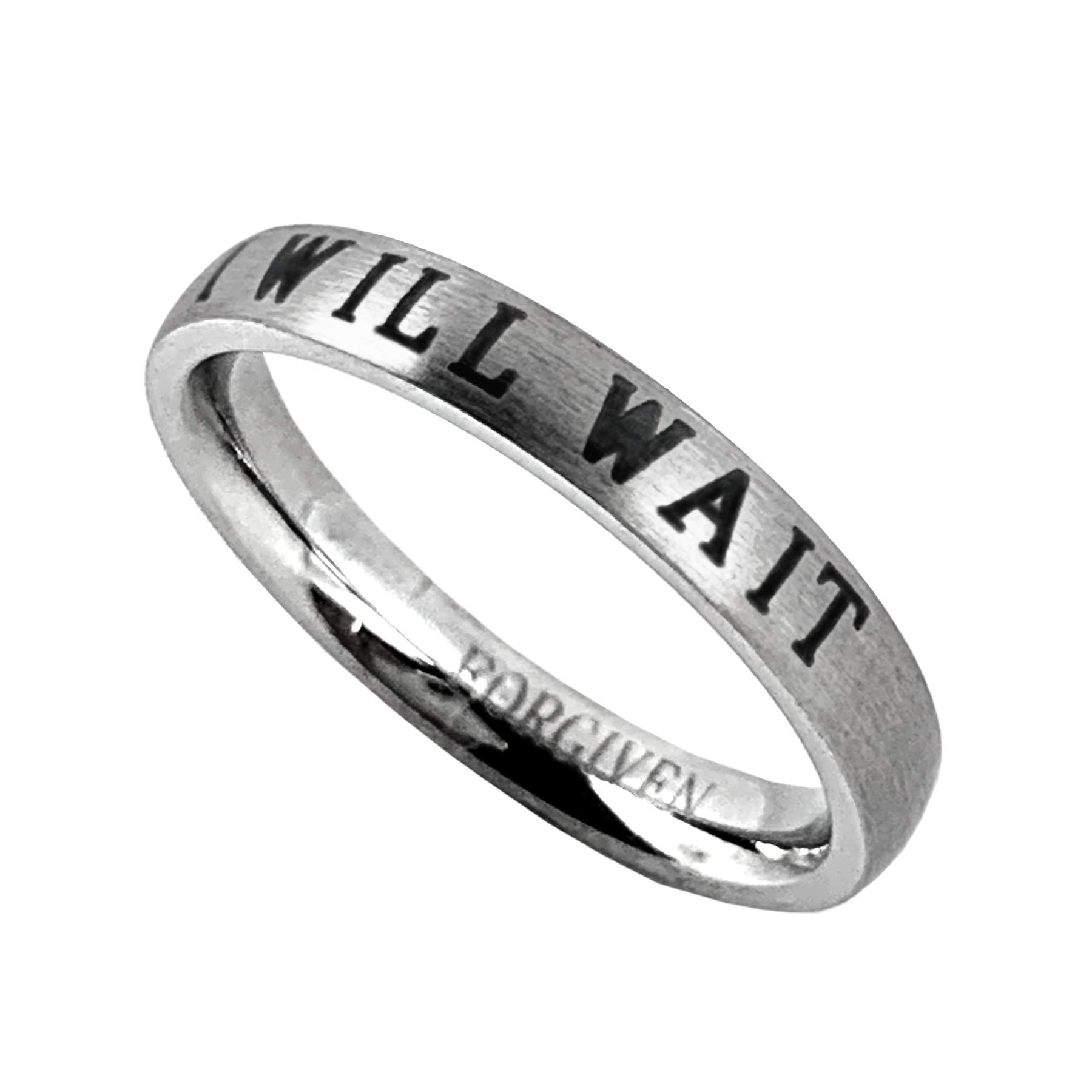 FORGIVEN JEWELRY RSWA I WILL WAIT Stackable Purity Thin Band Stainless Steel Ring-Christian Jewelry