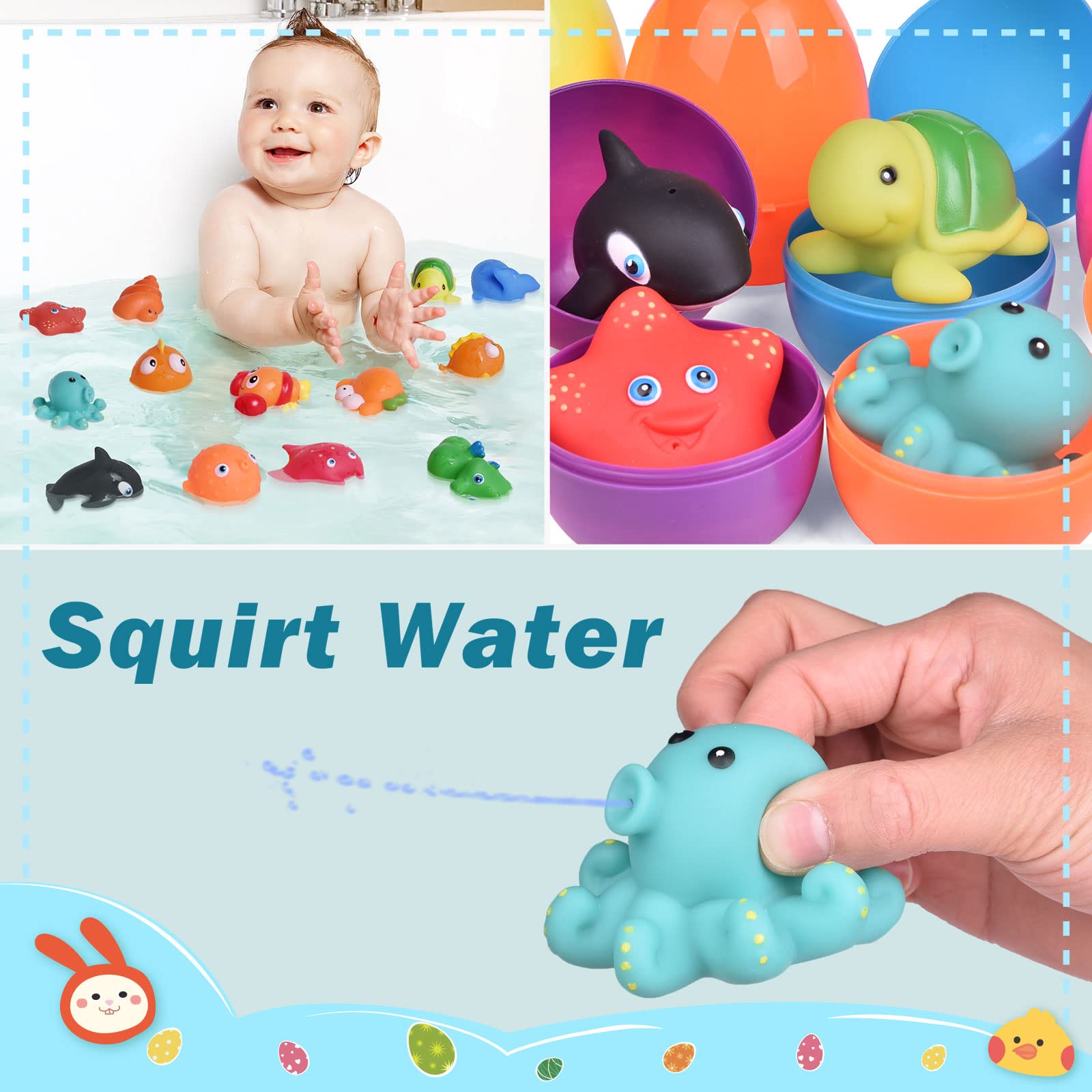 FUN LITTLE TOYS 12PCS Bath Toy Easter Eggs Assorted Sea Animals for Toddlers Easter Basket Stuffers
