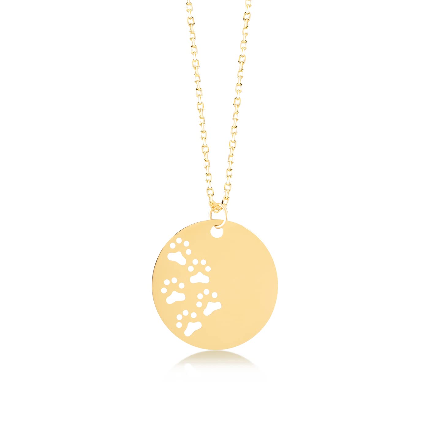 GELIN 14K Solid Gold Paw Print Necklace for Women | 14K Real Gold Pet Necklace | Cat and Dog Paw Necklace | Women's 14K Gold Memorial Jewelry, 18"
